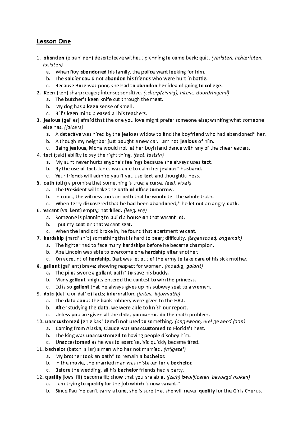 Barrons Lesson 1 Vocabulary Key and Usage Examples - Studeersnel
