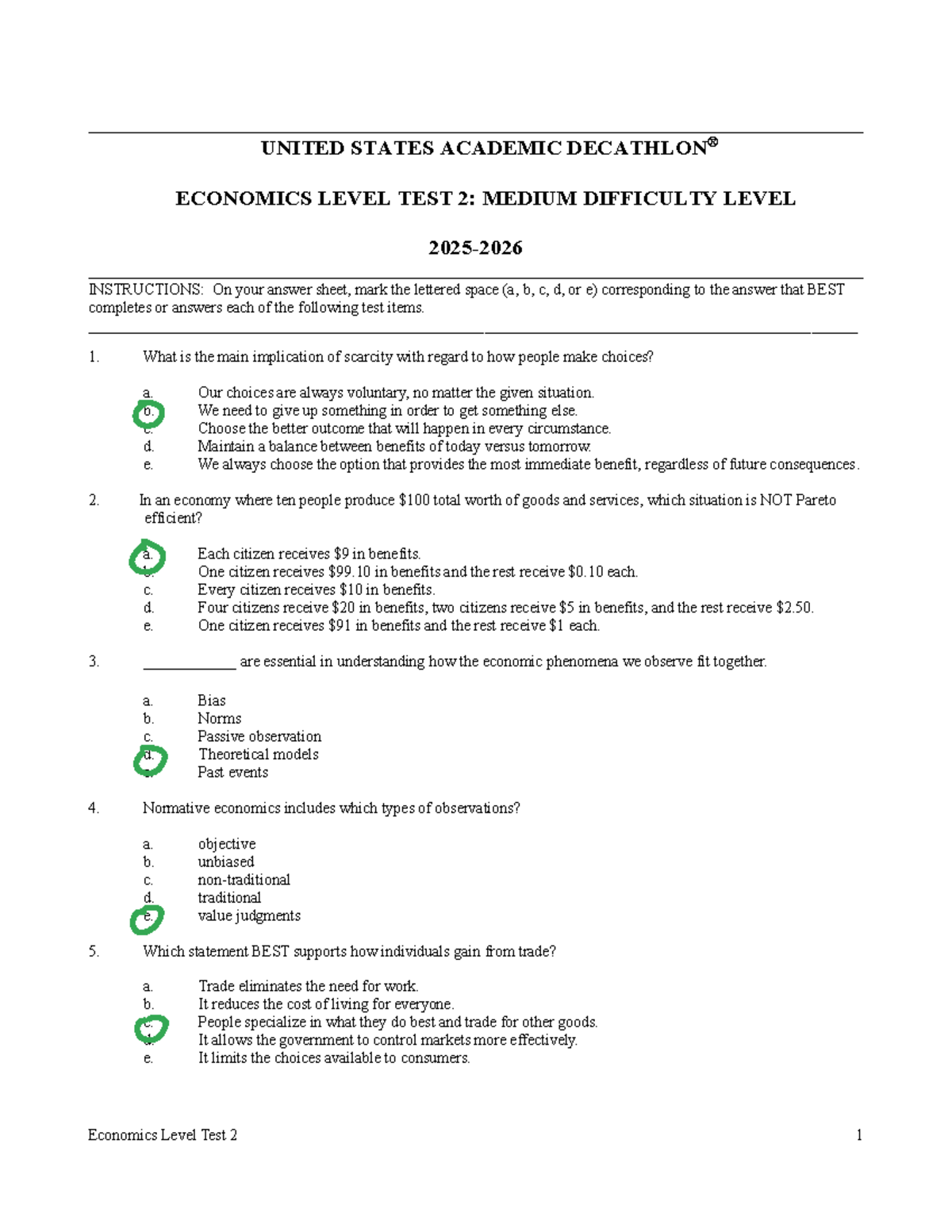 Economics Level Test 2: Medium Difficulty 2025-2026 - Studocu