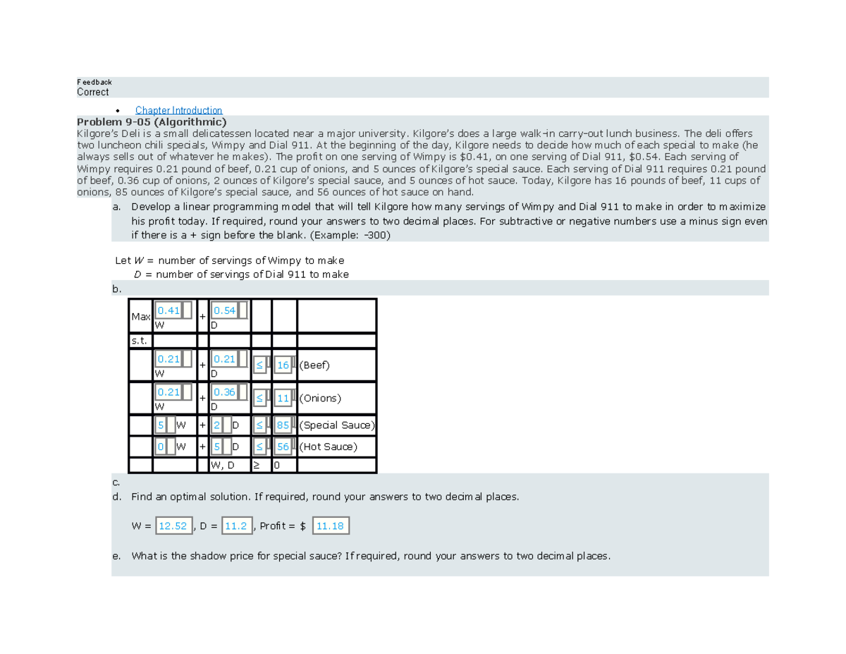 Linear Programming Models for Week 4-7 Assignments in Optimization ...