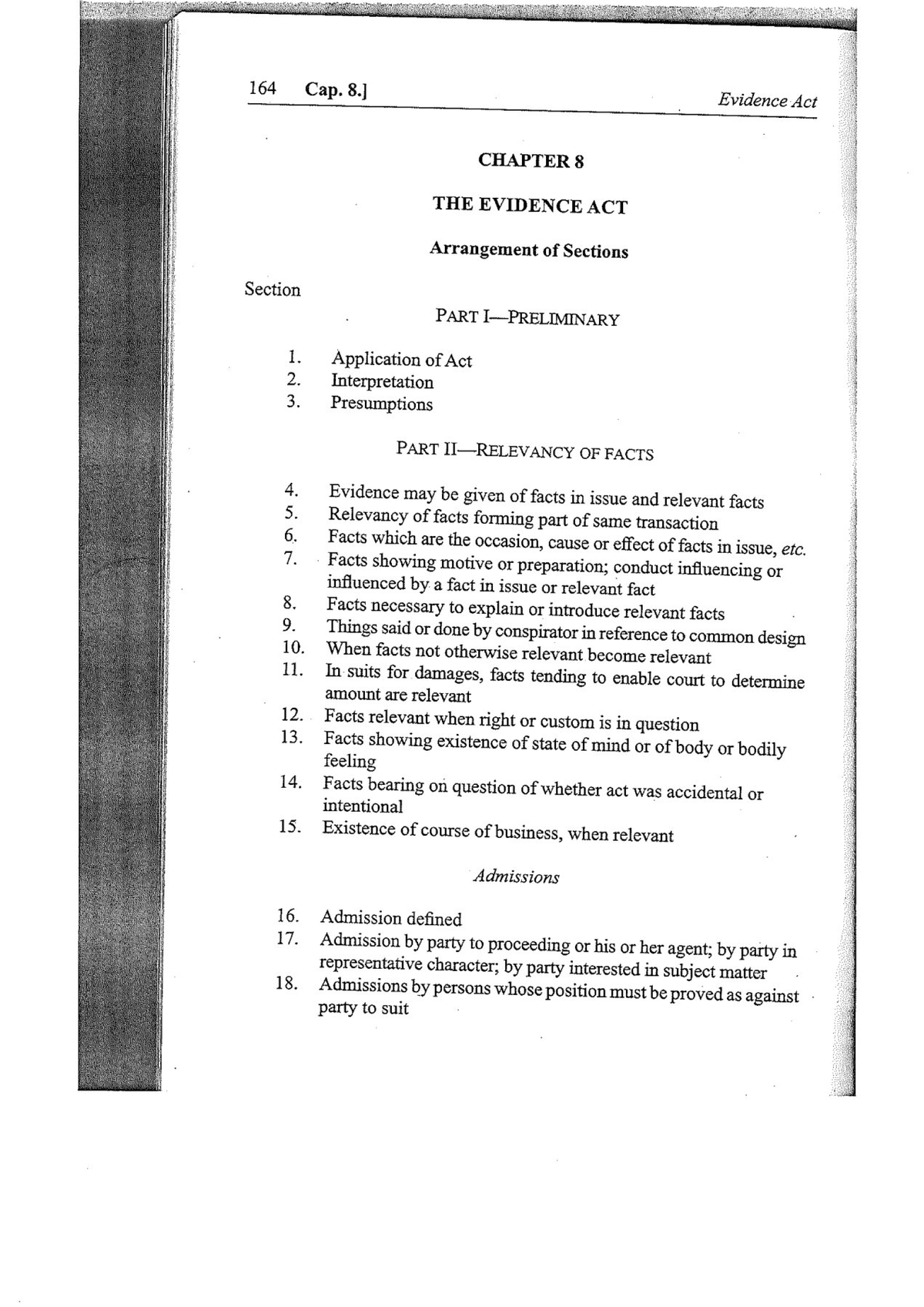 Evidence Act 8: Comprehensive Overview and Section Arrangement - Studocu