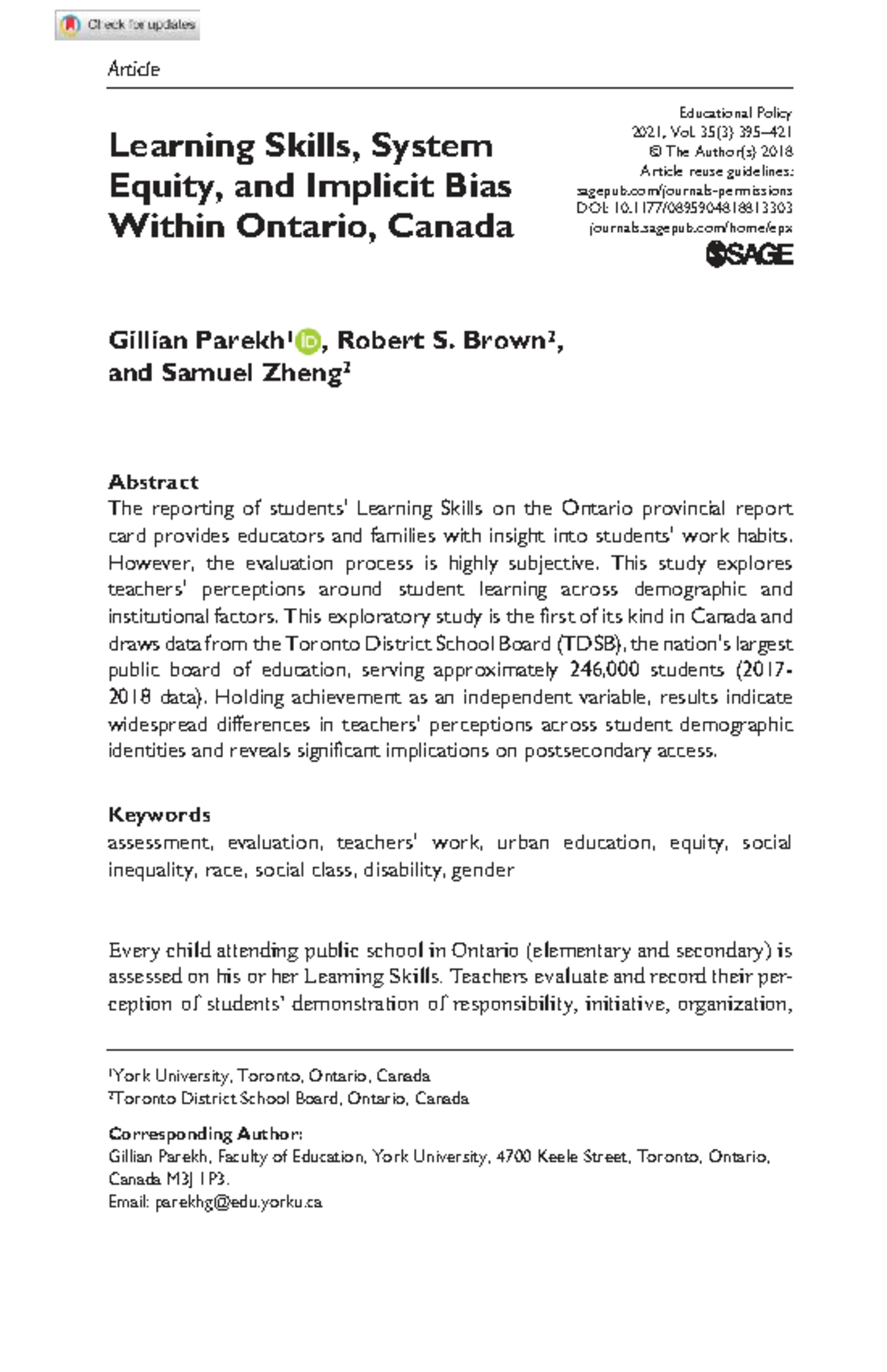 813303 Policy Case Study: Learning Skills & Implicit Bias in Ontario ...