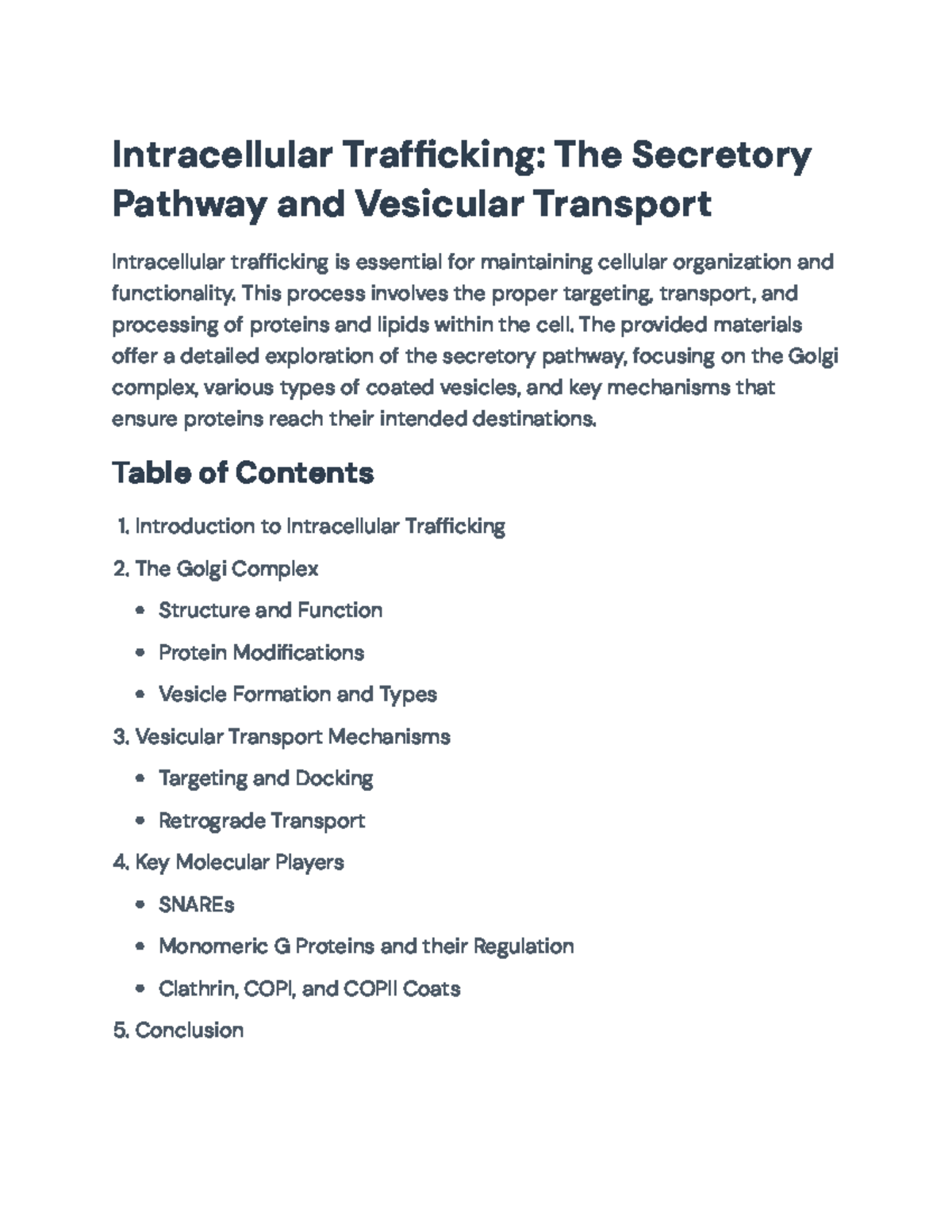 Intracellular Trafficking: The Secretory Pathway and Vesicular ...
