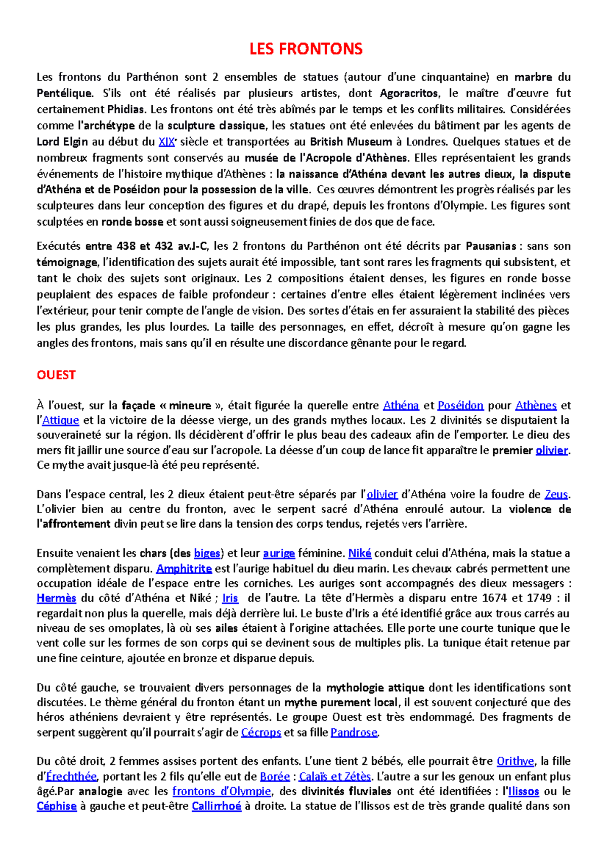 Les Sculptures du Parthénon : Frontons et Métopes - Histoire et Art ...