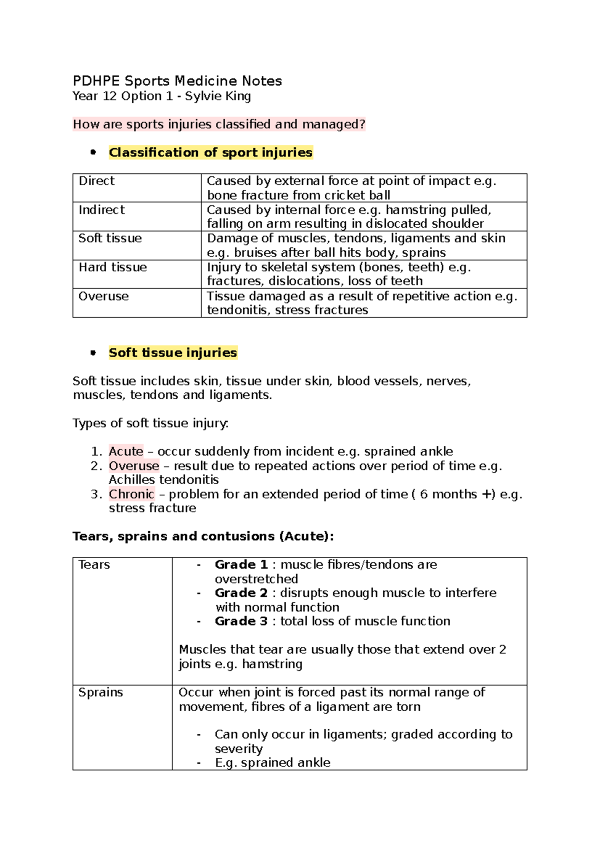 Pdhpe Sports Medicine Notes - PDHPE Sports Medicine Notes Year 12 ...