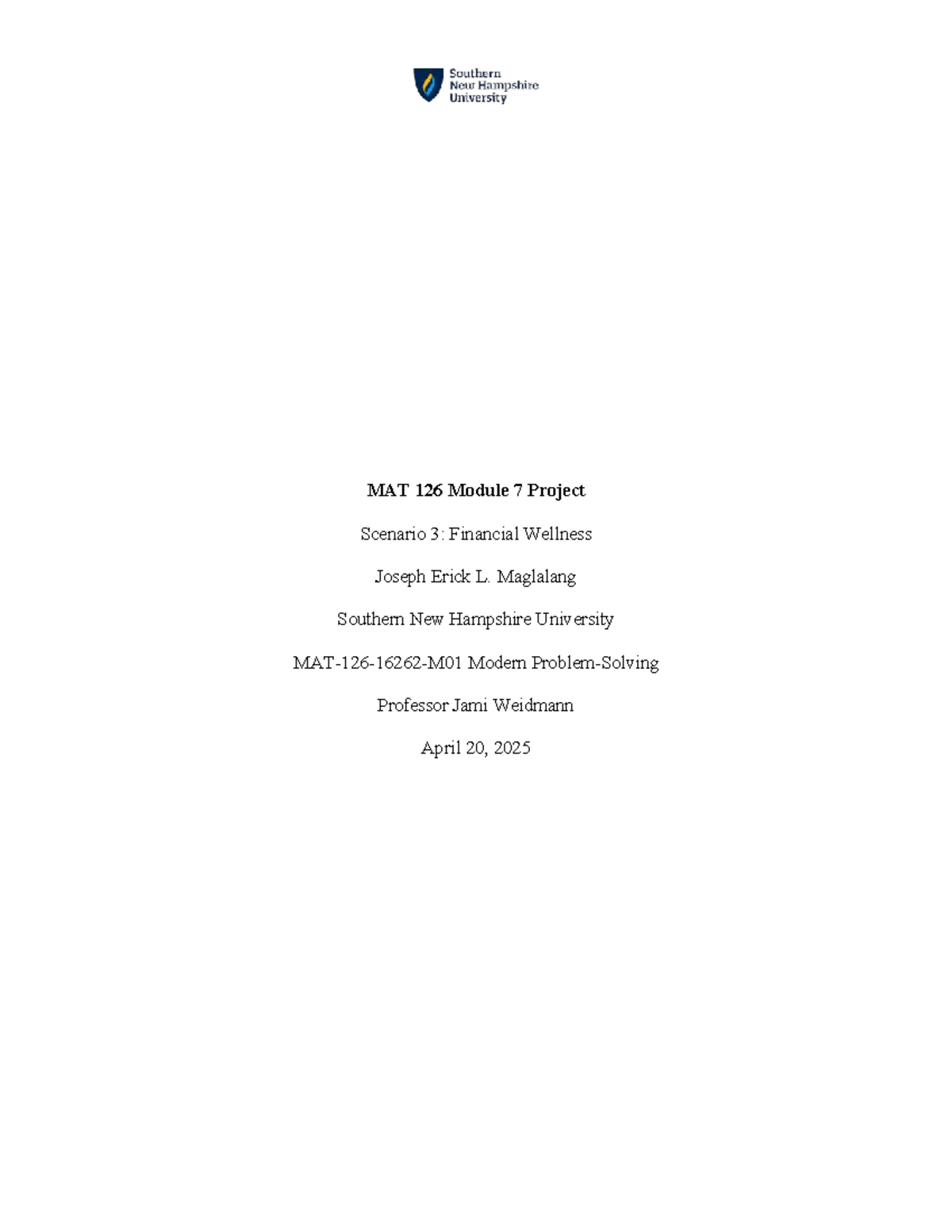 MAT 126 Module 7 Project: Financial Wellness Strategies for Newlyweds ...