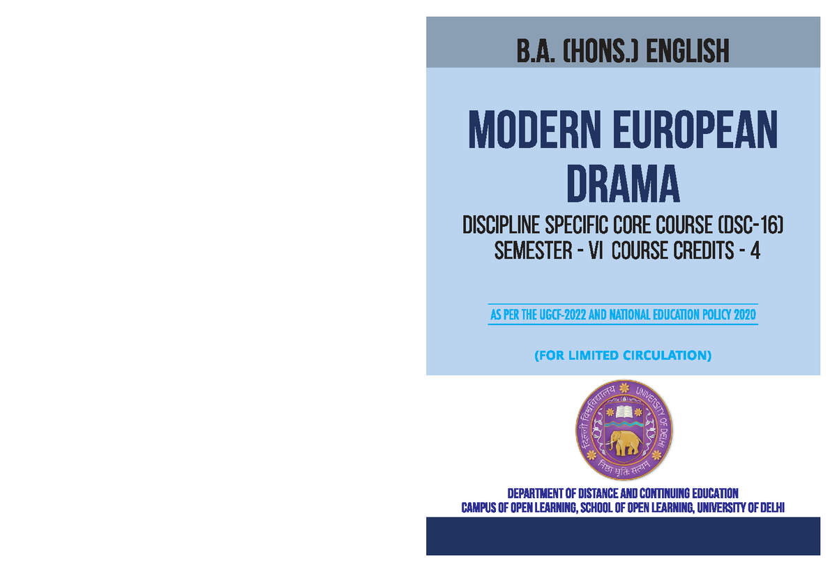 Modern European Drama (Course Code: MED101) - Study Notes on Ibsen's ...