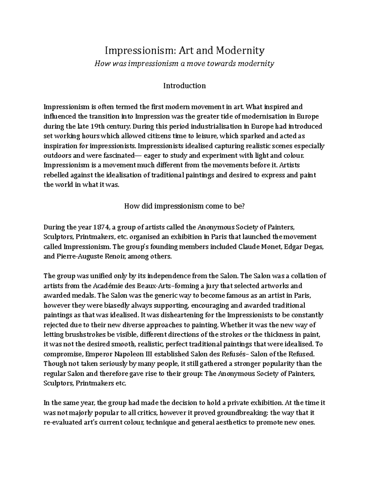 L2 Art History: Impressionism and Its Modern Influence - Studocu