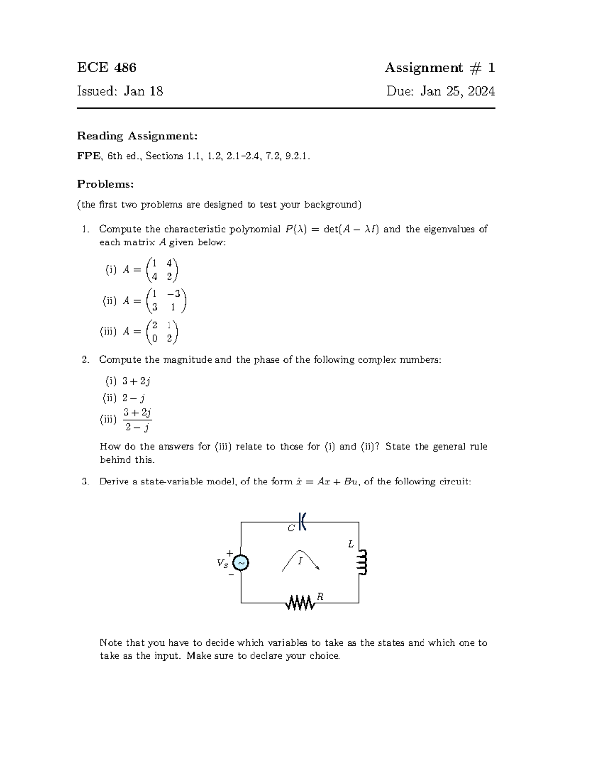 ECE 486 - Homework 1 Assignment (Spring 2024) Details & Problems - Studocu