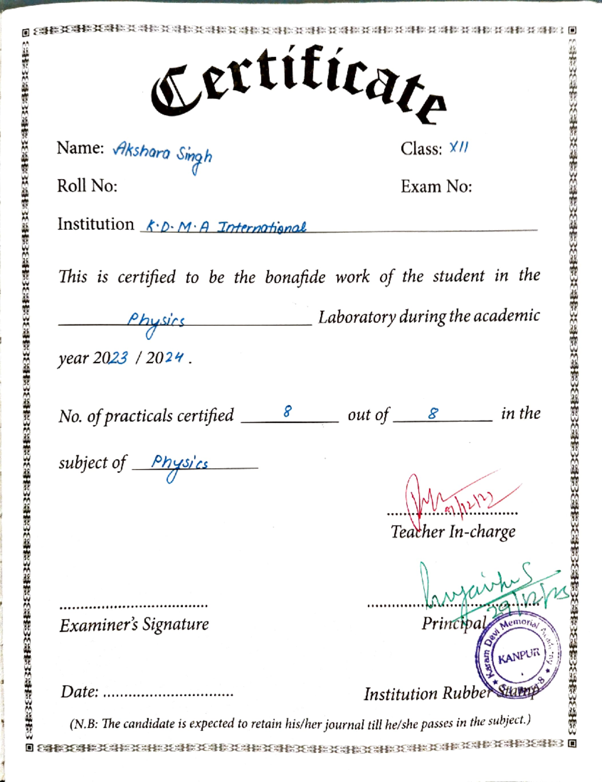 Practical file - class 12th practicle file - Certificate Name: Akshara ...