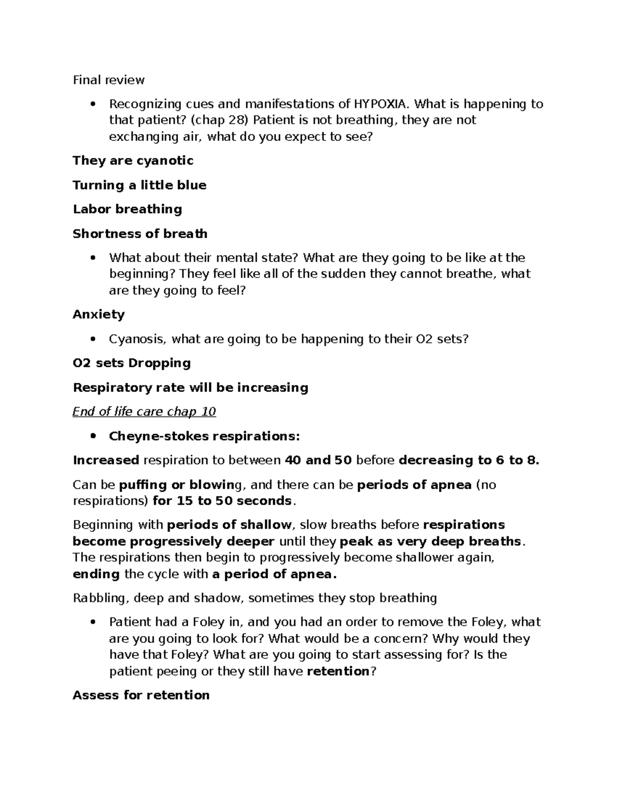 Final Review: Recognizing Hypoxia Cues & Patient Manifestations (Ch 28 ...