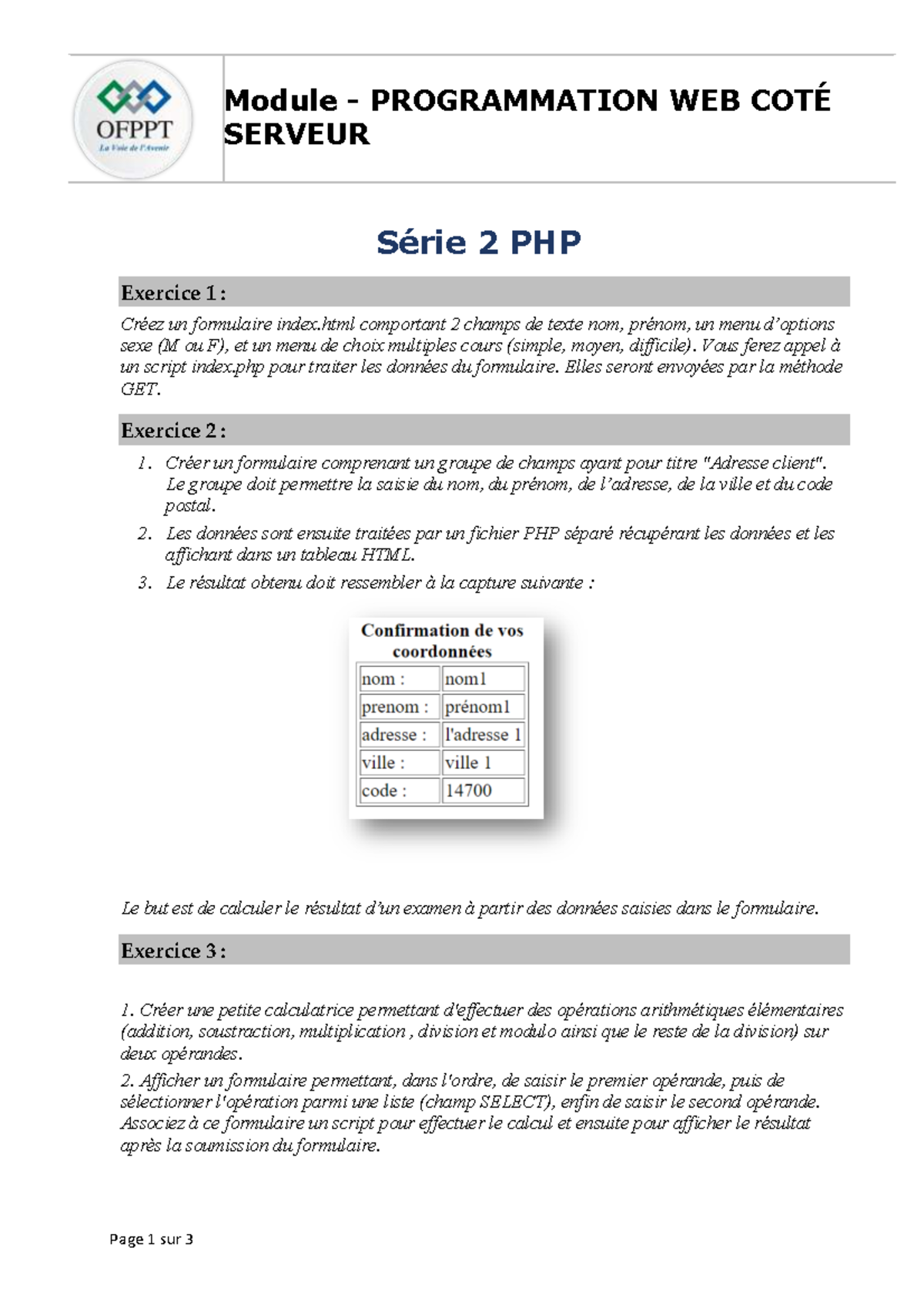 Module PROGRAMMATION WEB COTÉ SERVEUR - Série 3 PHP Formulaires et Calculatrices - Studocu