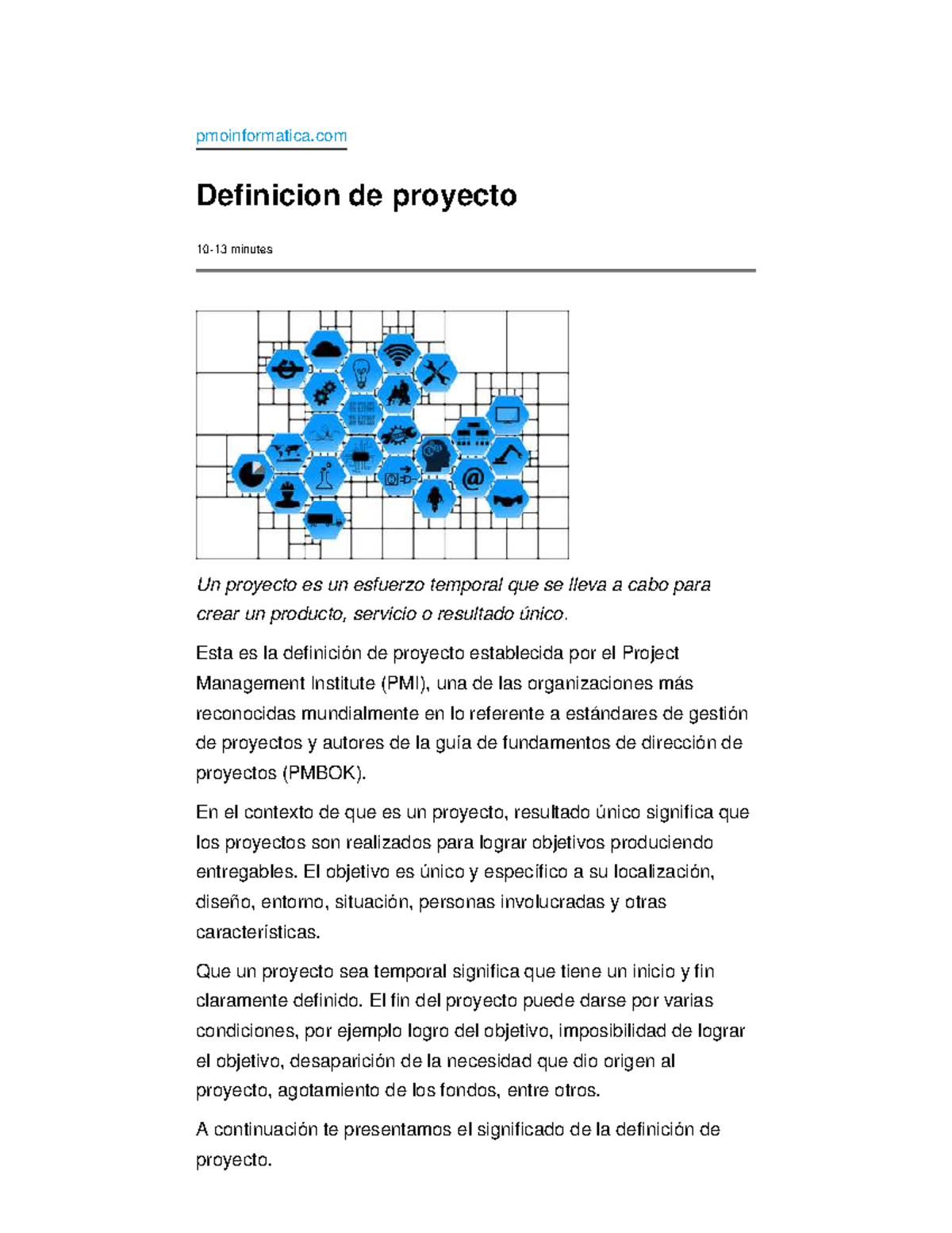 Definición de Proyecto según el PMBOK 6: Conceptos Clave - Studocu