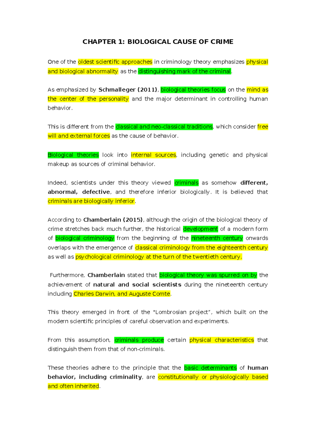 CRIM 103 Chapter 1: Biological Theories of Crime Explained - Studocu