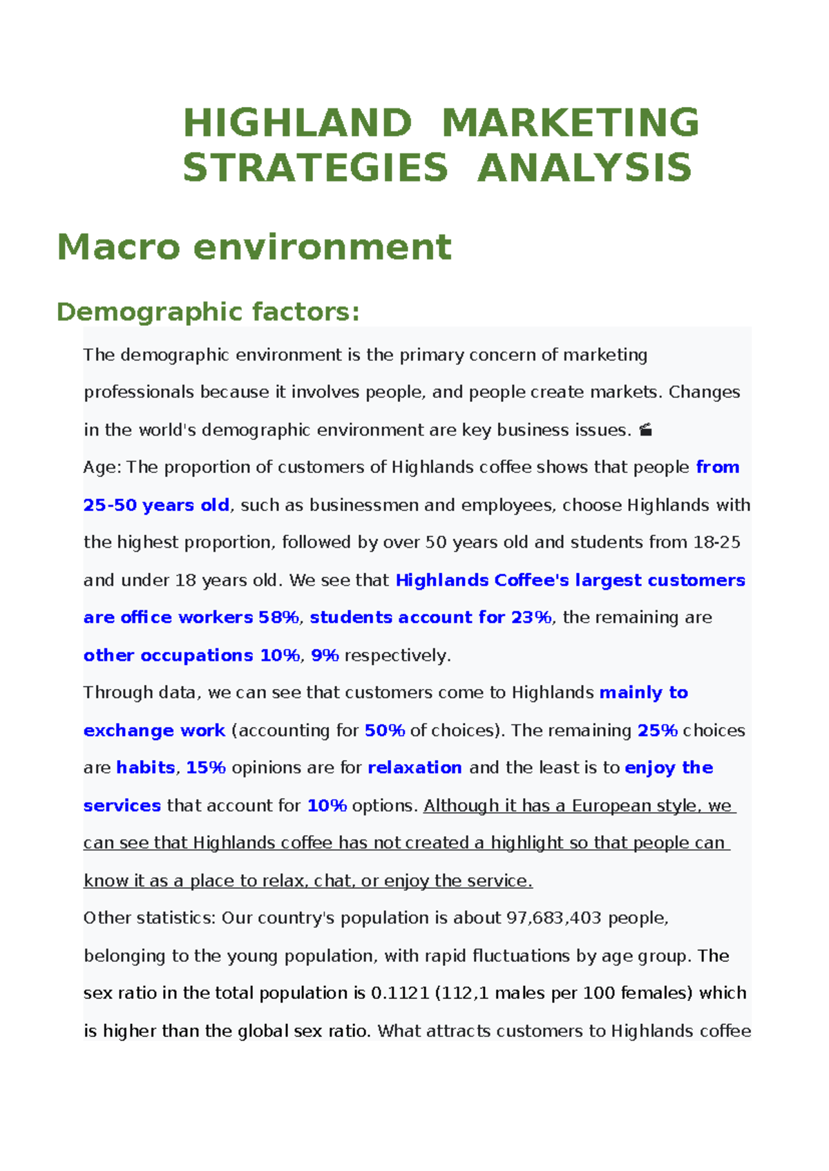 Highland Marketing Strategies Analysis - HIGHLAND MARKETING STRATEGIES ...