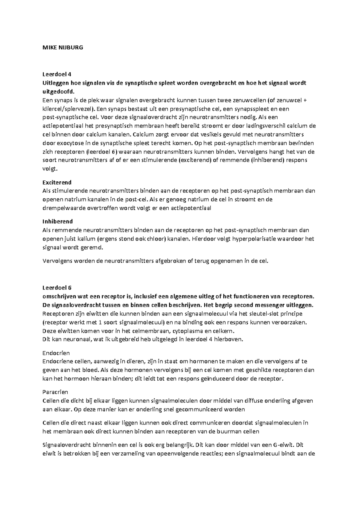 Leerdoelen over Synaptische Overdracht en MDMA Effecten in XTC ...