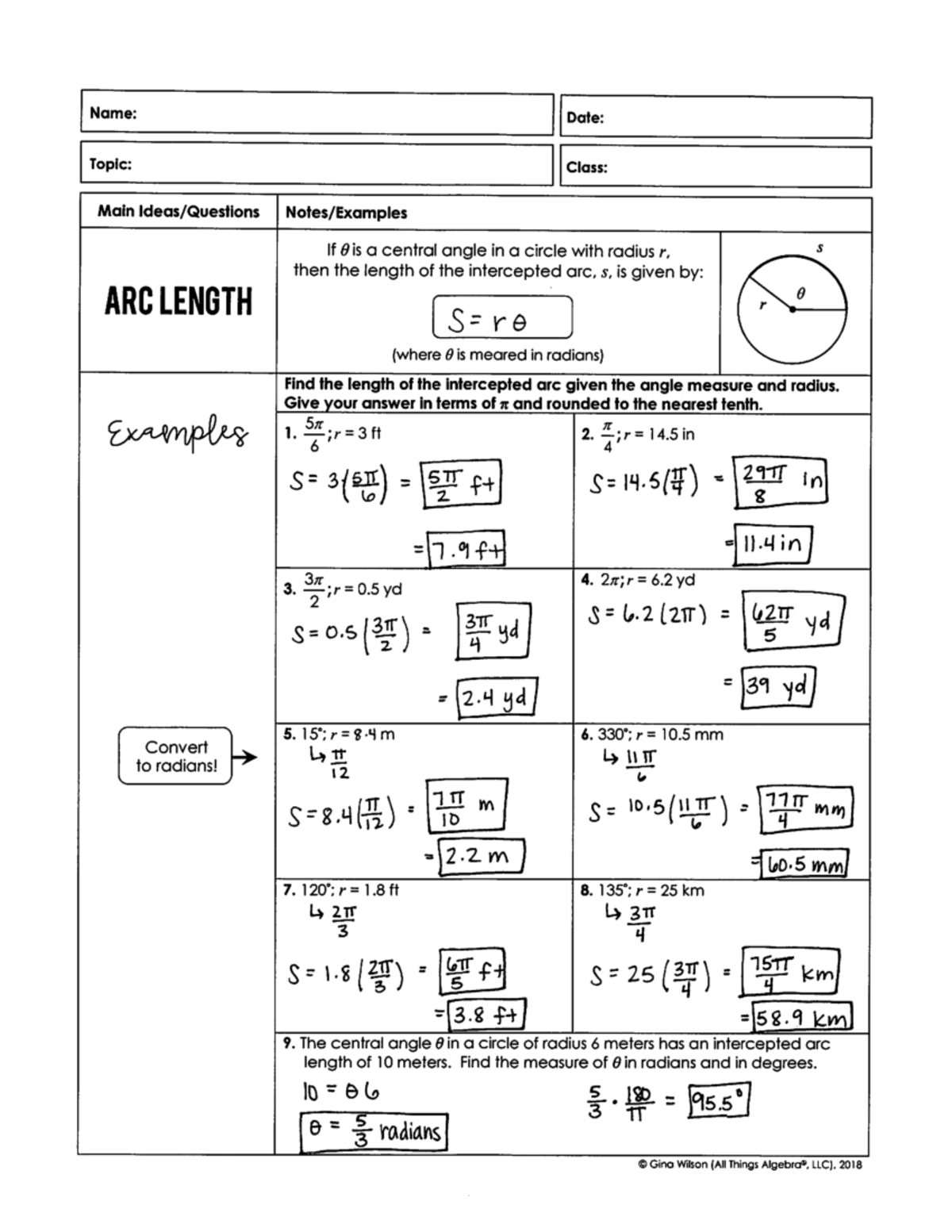 5.2 Arc Lengths & Sector Area: Key Concepts and Examples - Studocu