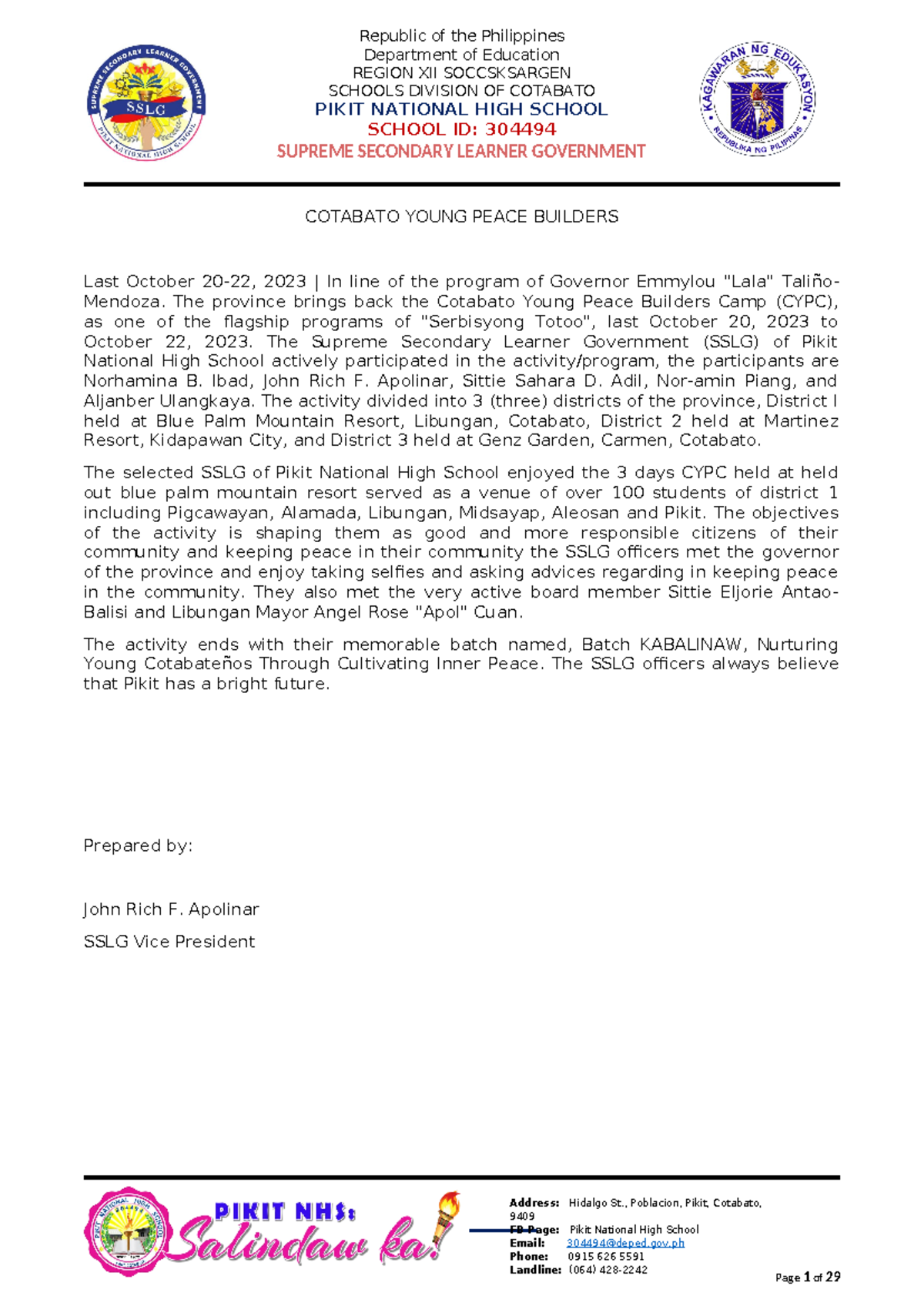 SSLG Narrative Report: Activities & Events S.Y. 2023-2024 (030125 ...