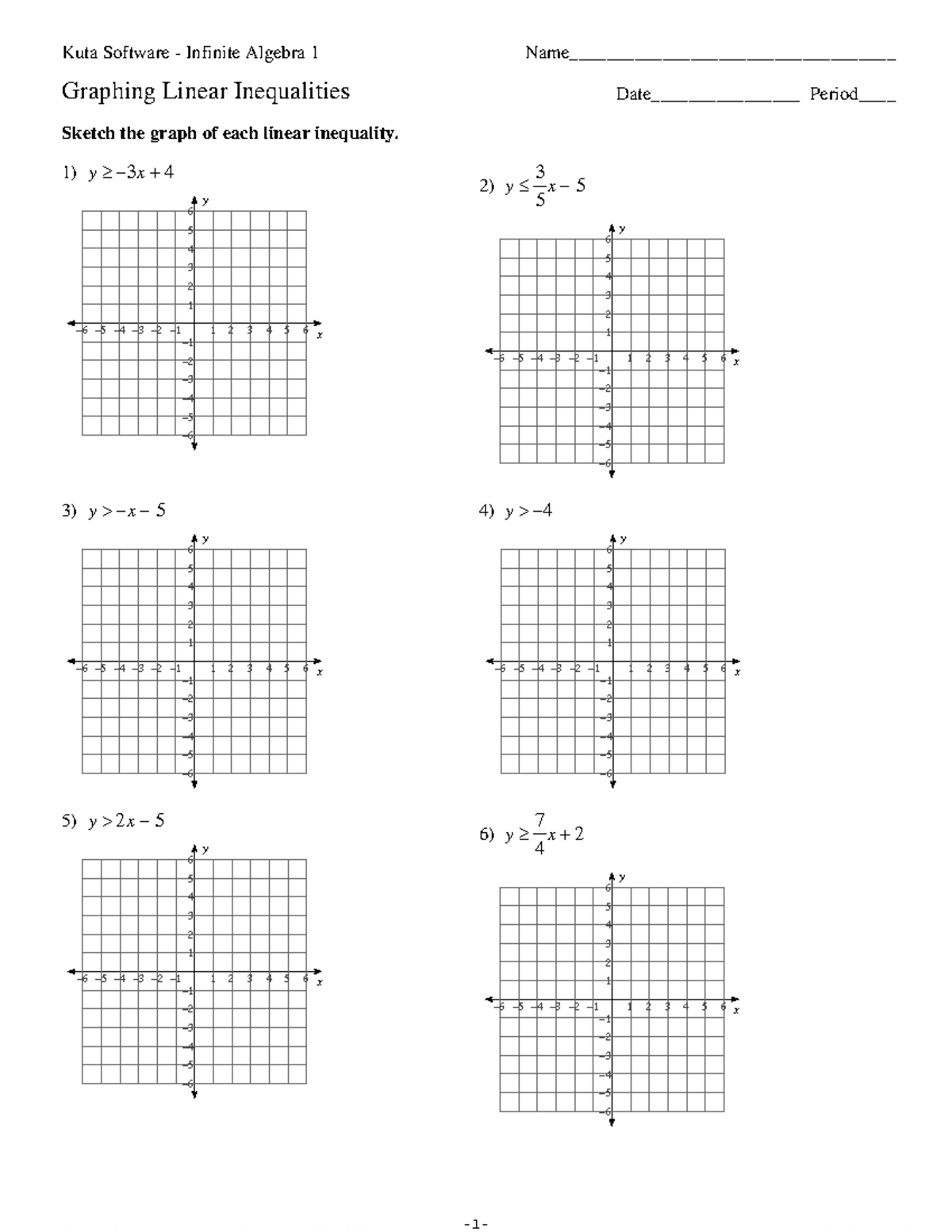 Kuta Software Infinite Algebra 1: Graphing Linear Inequalities ...
