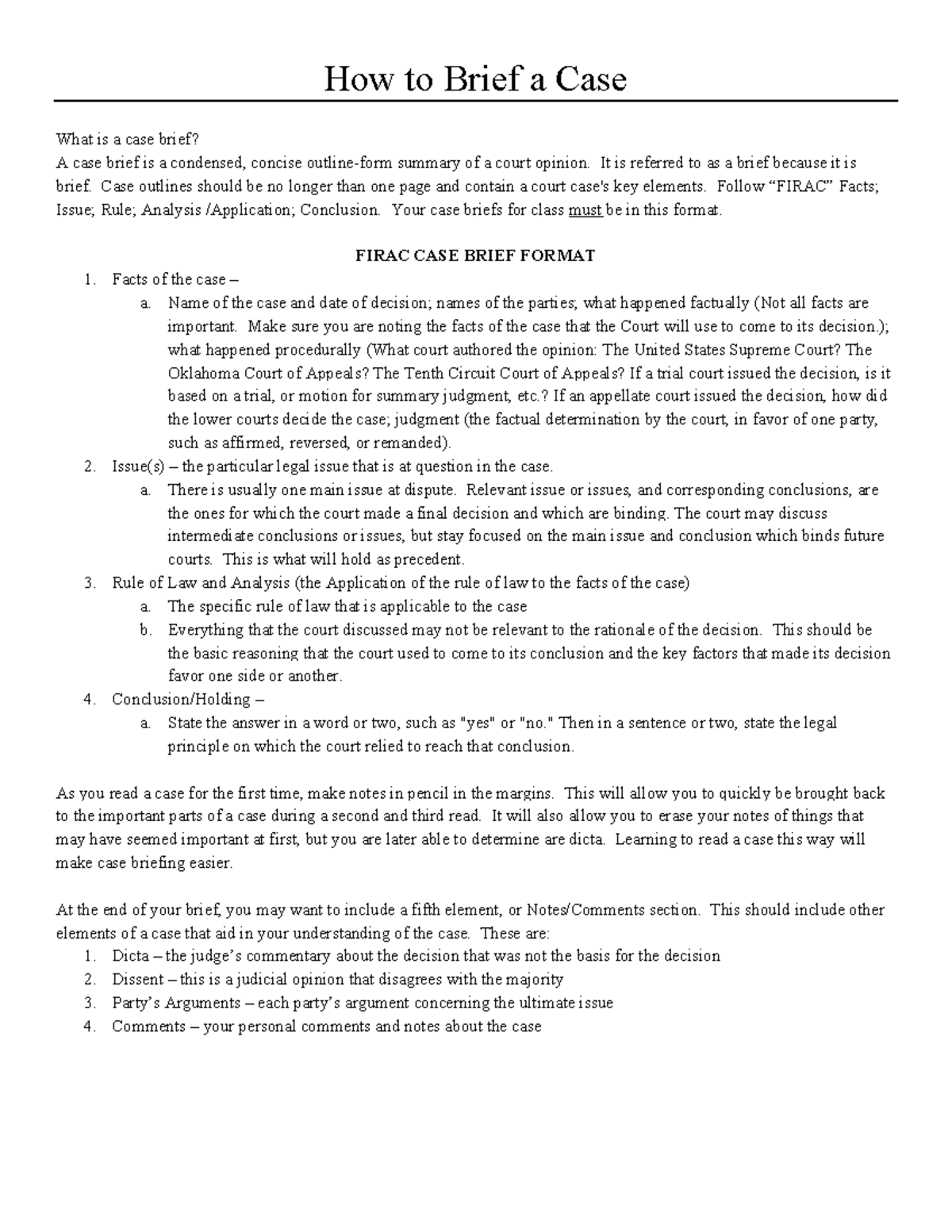 Case Briefing Guide: FIRAC Format Essentials for Law Students - Studocu