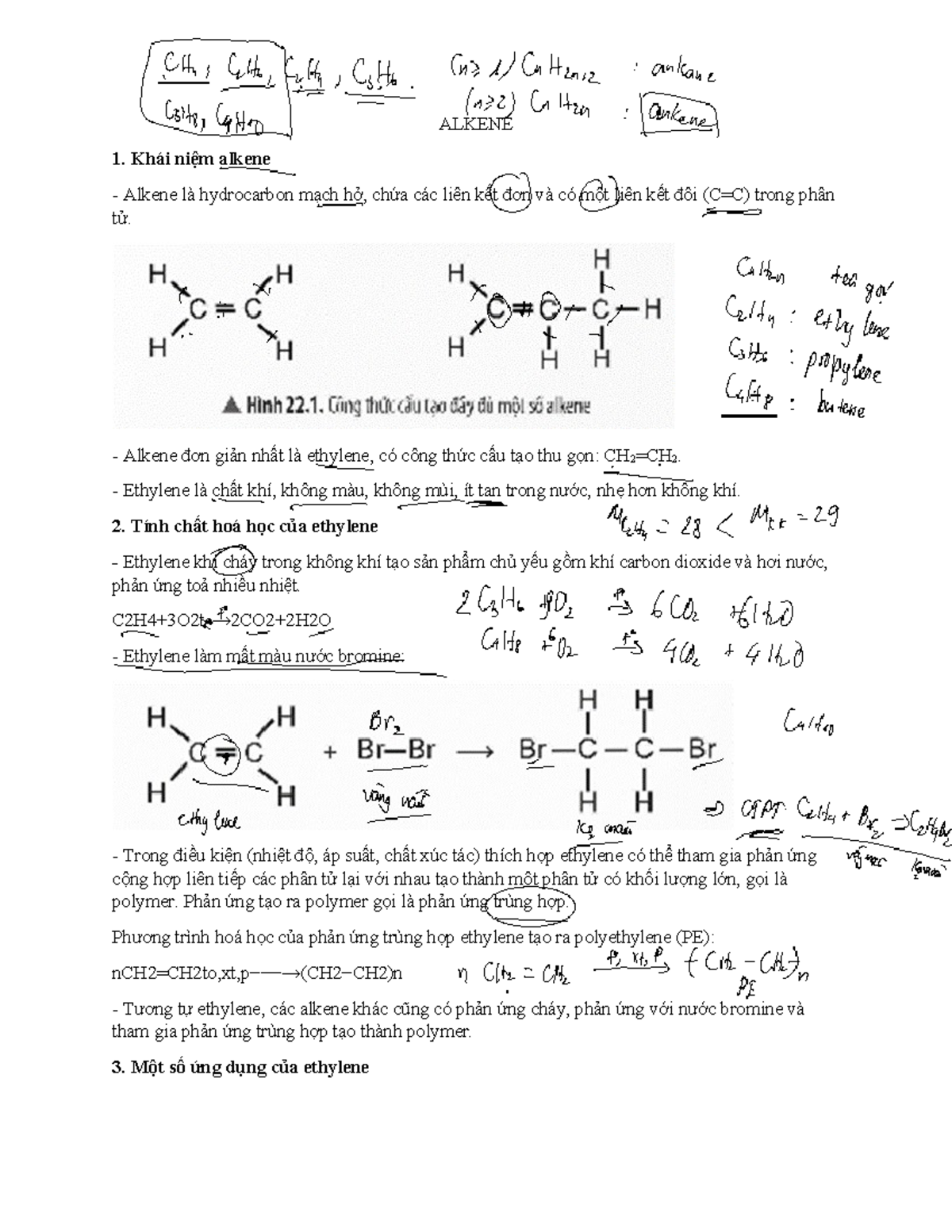 Alkene (Công thức C2H4): Đặc điểm, Phản ứng & Bài tập ôn thi - Studocu