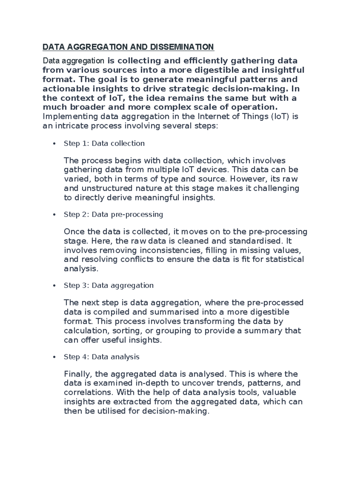 **IoT Data Aggregation & Dissemination: Insights & Processes** - Studocu