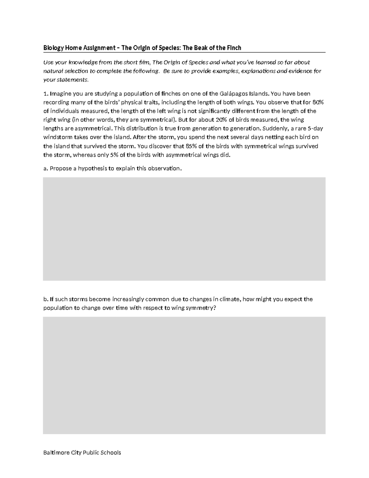 HW - The Origin of Species & Natural Selection: A Study on Finches ...