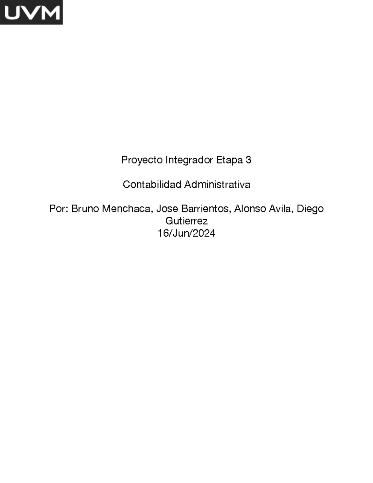 Contabilidad Administrativa A9: Proyecto Integrador Etapa 3 - Studocu