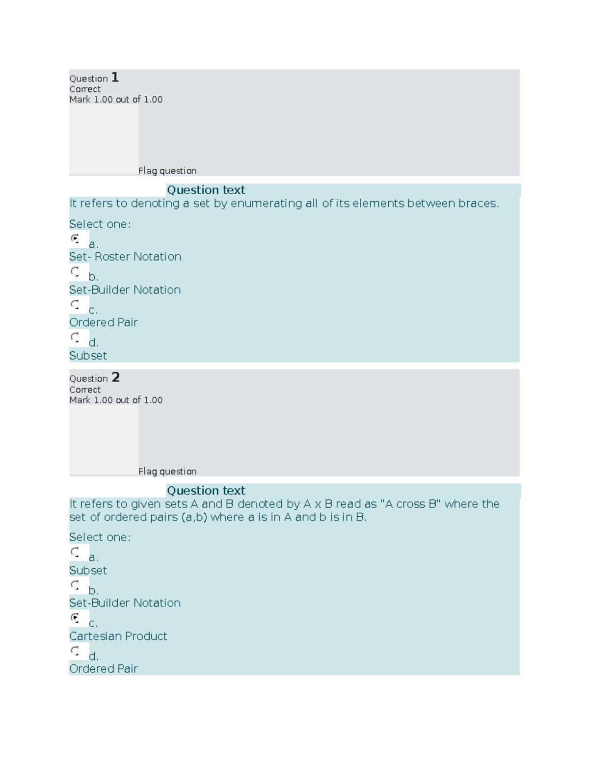 Mathematics in the Modern World Quiz 1 - Question 1 Correct Mark 1 out ...