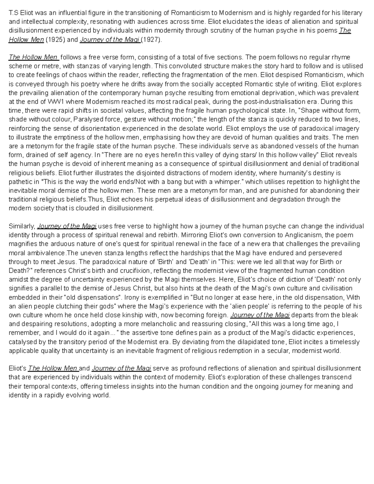 English Task 2 Multimodal T.S Eliot - T Eliot was an influential figure ...