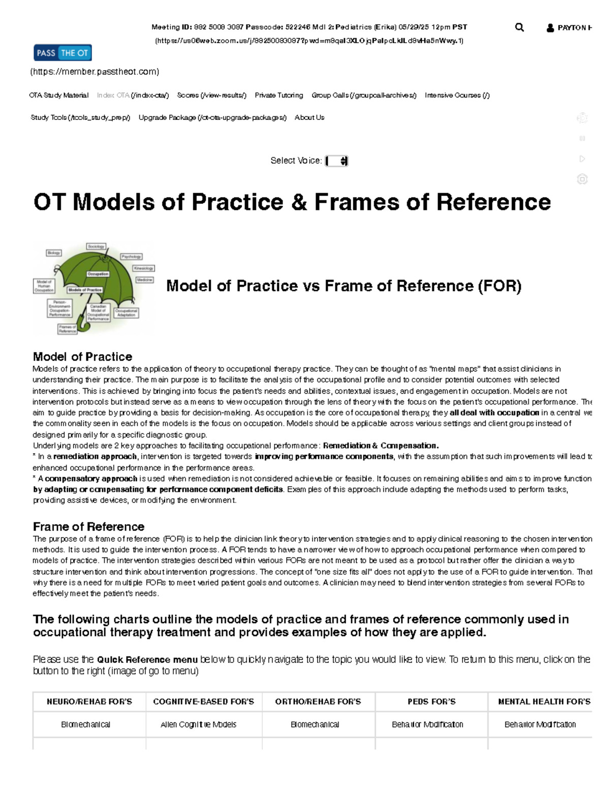 OTA 2: Pediatric Occupational Therapy Frames of Reference Comparison ...