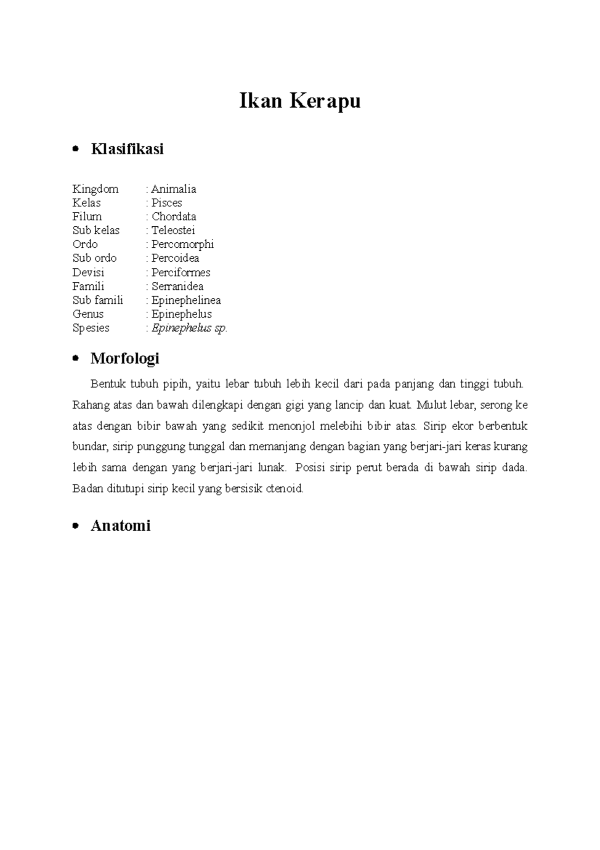 Kelompok 7 Kerapu - Ikan Kerapu Klasifikasi Kingdom : Animalia Kelas ...