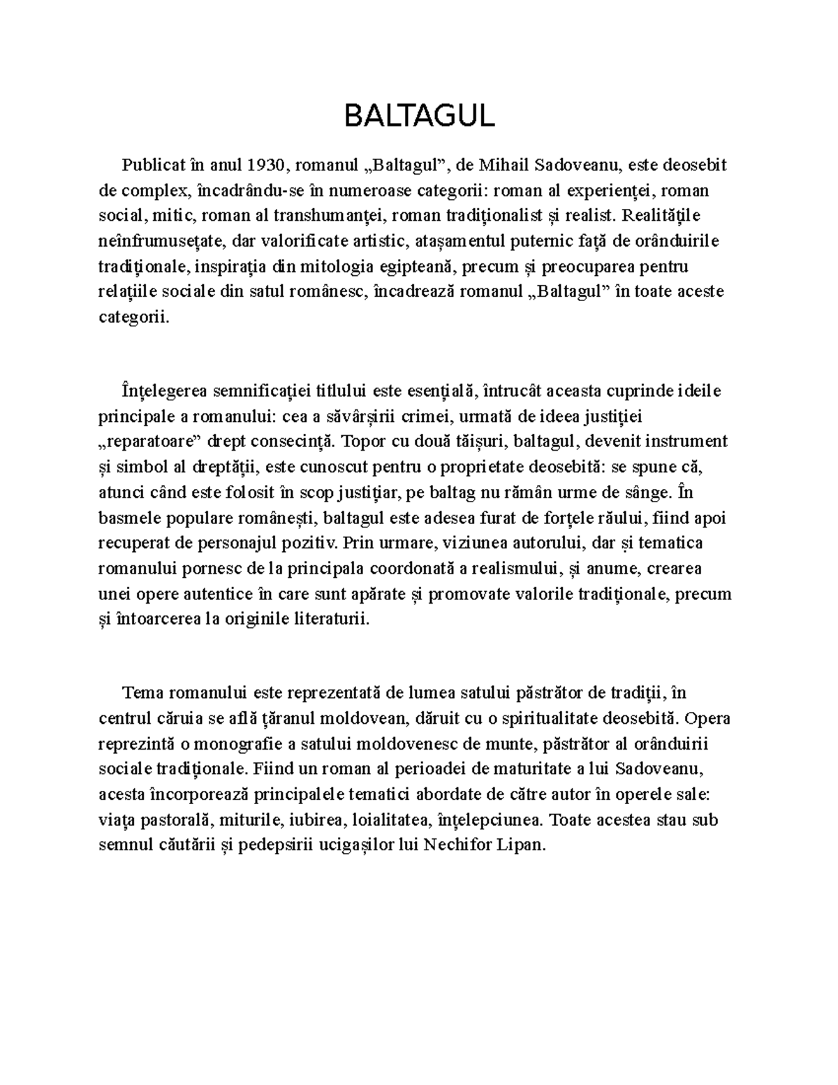 Analiza romanului „Baltagul” de Mihail Sadoveanu: teme și simboluri ...