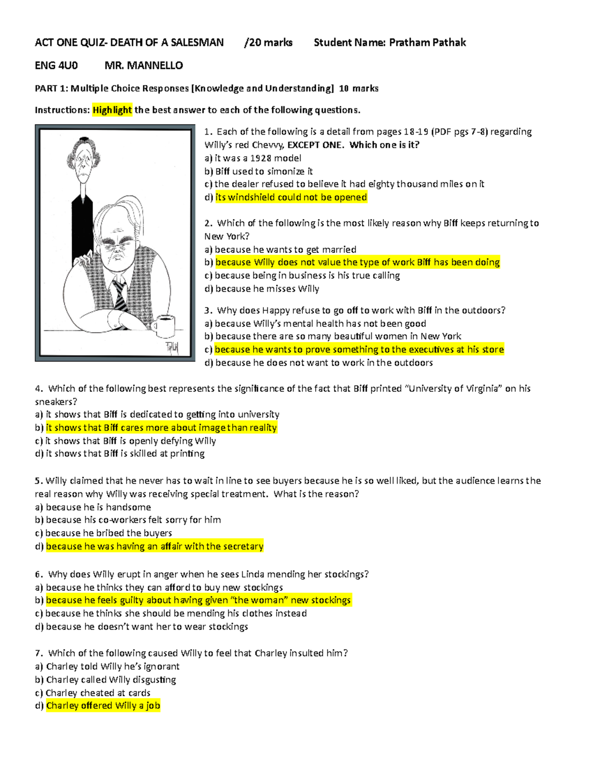 Death OF A Salesman OPEN BOOK QUIZ ACT ONE FALL 2021 - ACT ONE QUIZ ...