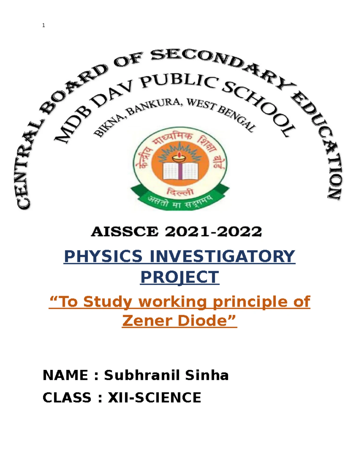 Physics Project 1 Dsfdsgsgdfsg Prepared By ~ Abhishek Singh Class