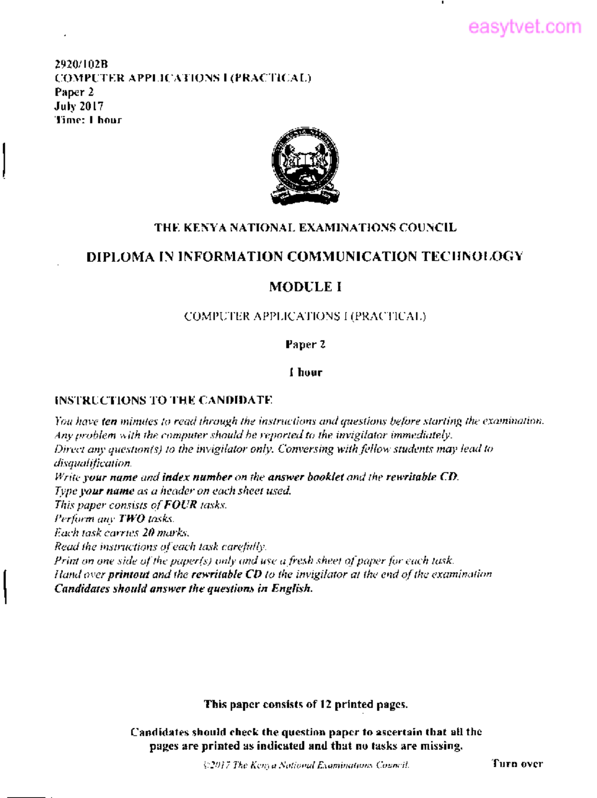 Computer Applications I (Practical) - KNEC Exam Paper 2 July 2017 - Studocu