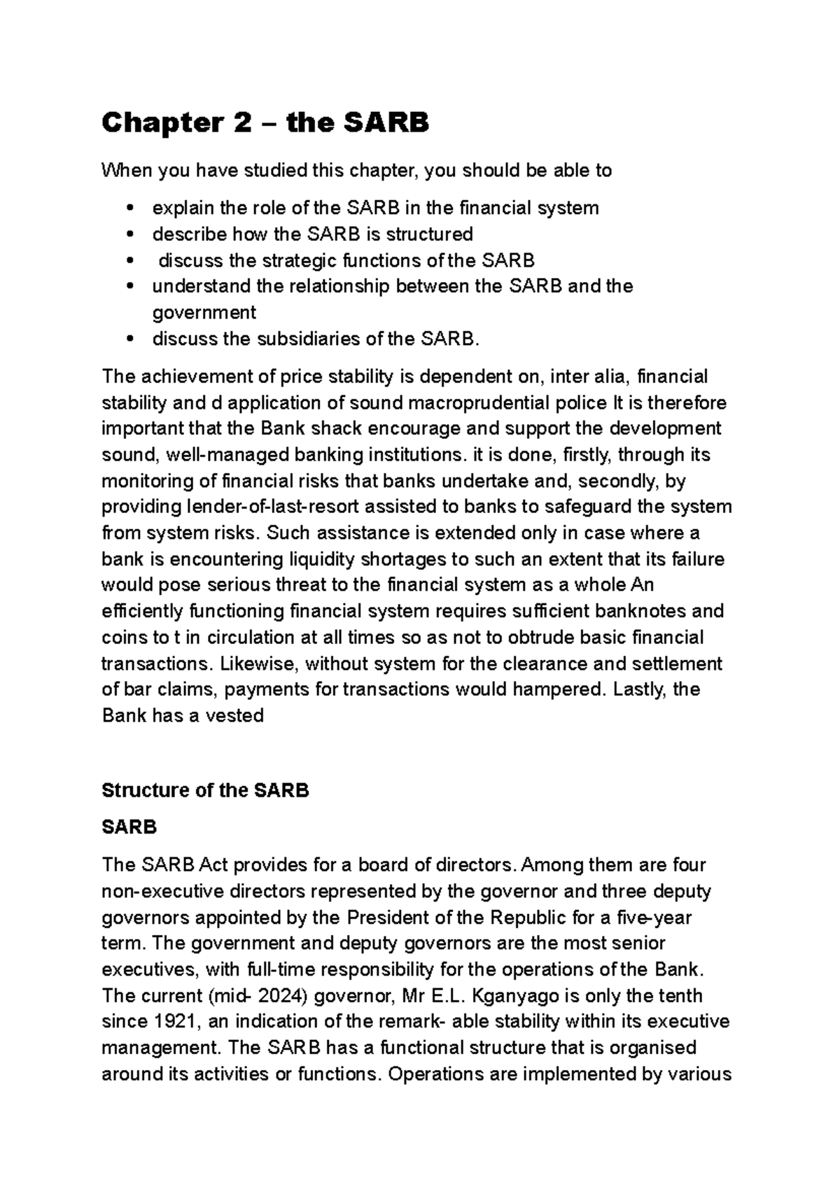 Chapter 2: The Role and Structure of the SARB in the Financial System ...