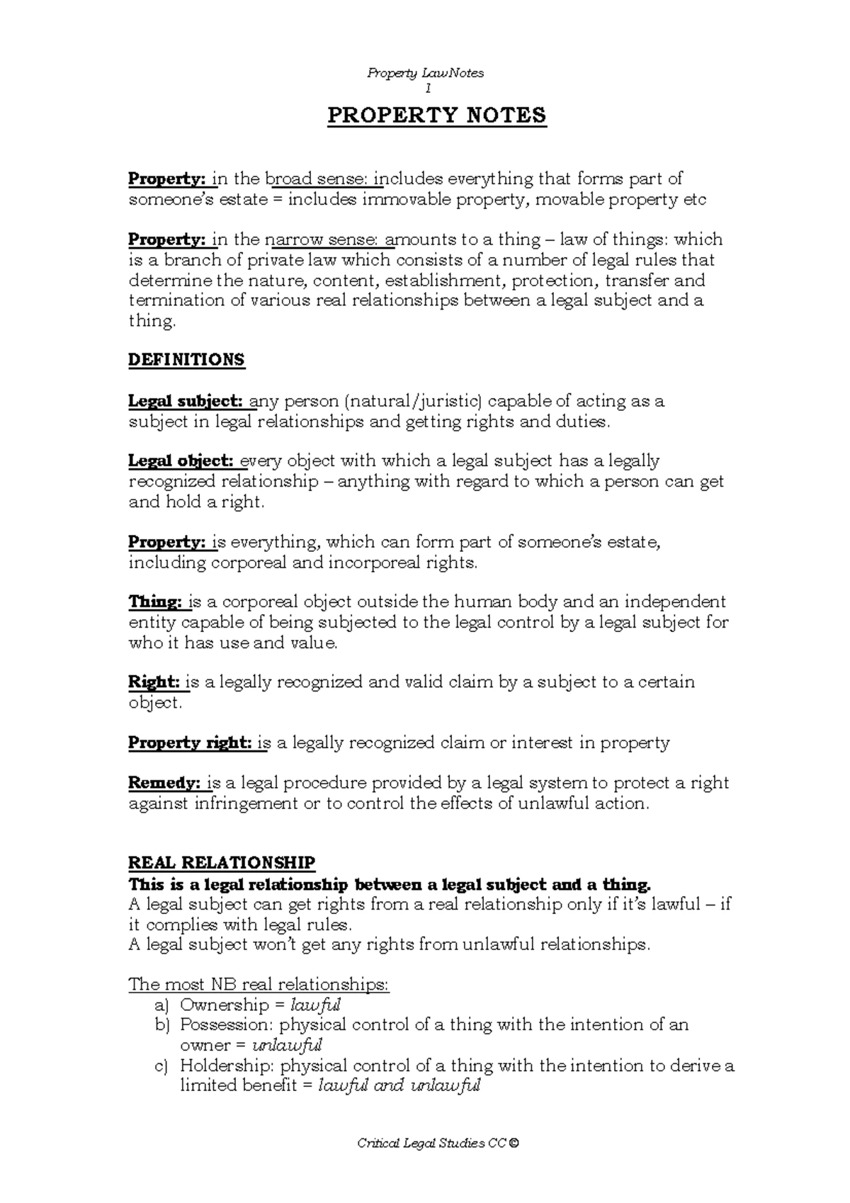 Constitutional Property Law Notes - Section 25 (L&PR 101) - Studocu