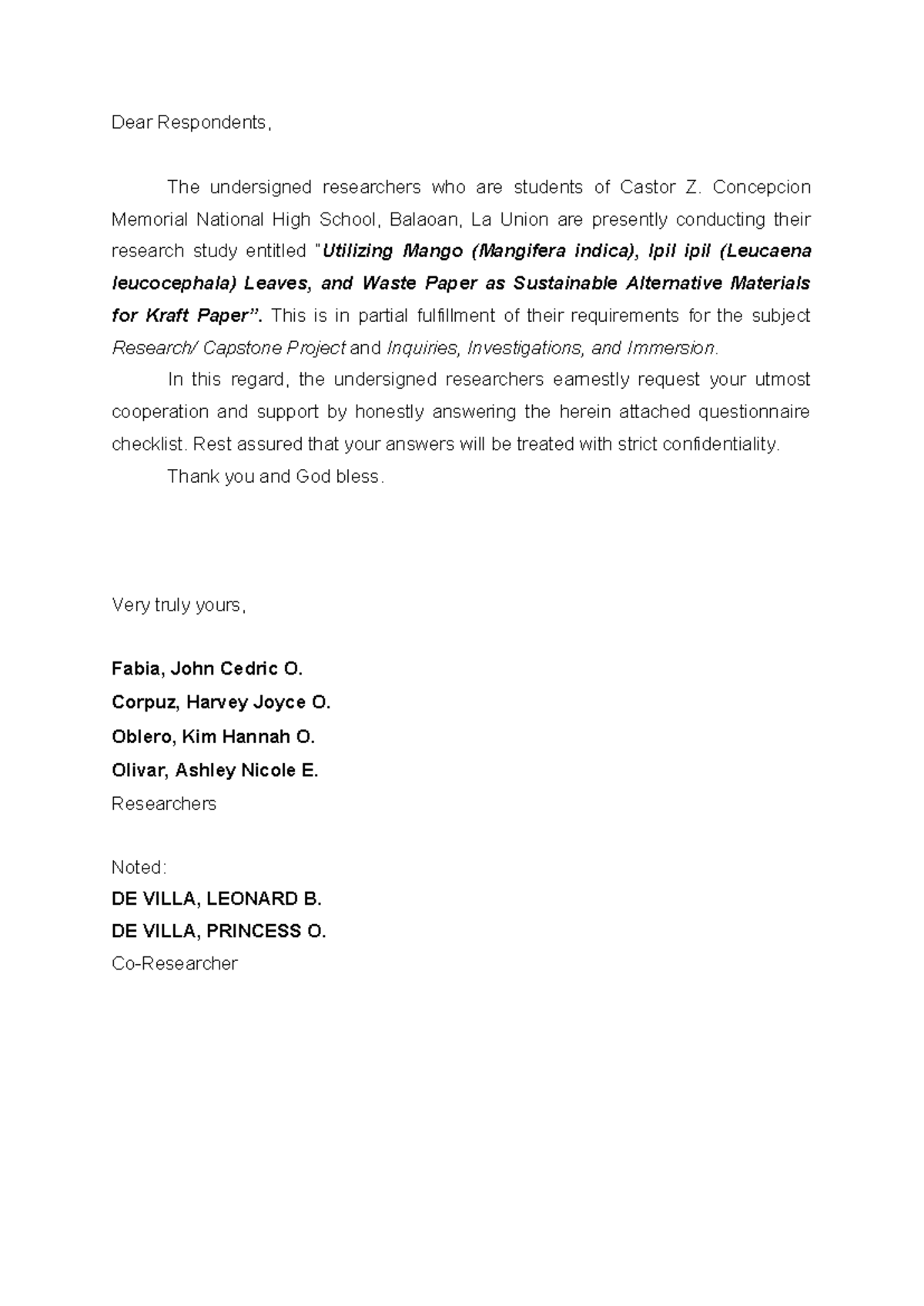Questionnaire Paper- Validation (G6) - Dear Respondents, The ...
