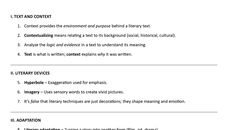 Final Exam Review: Text, Context, and Literary Devices - Studocu