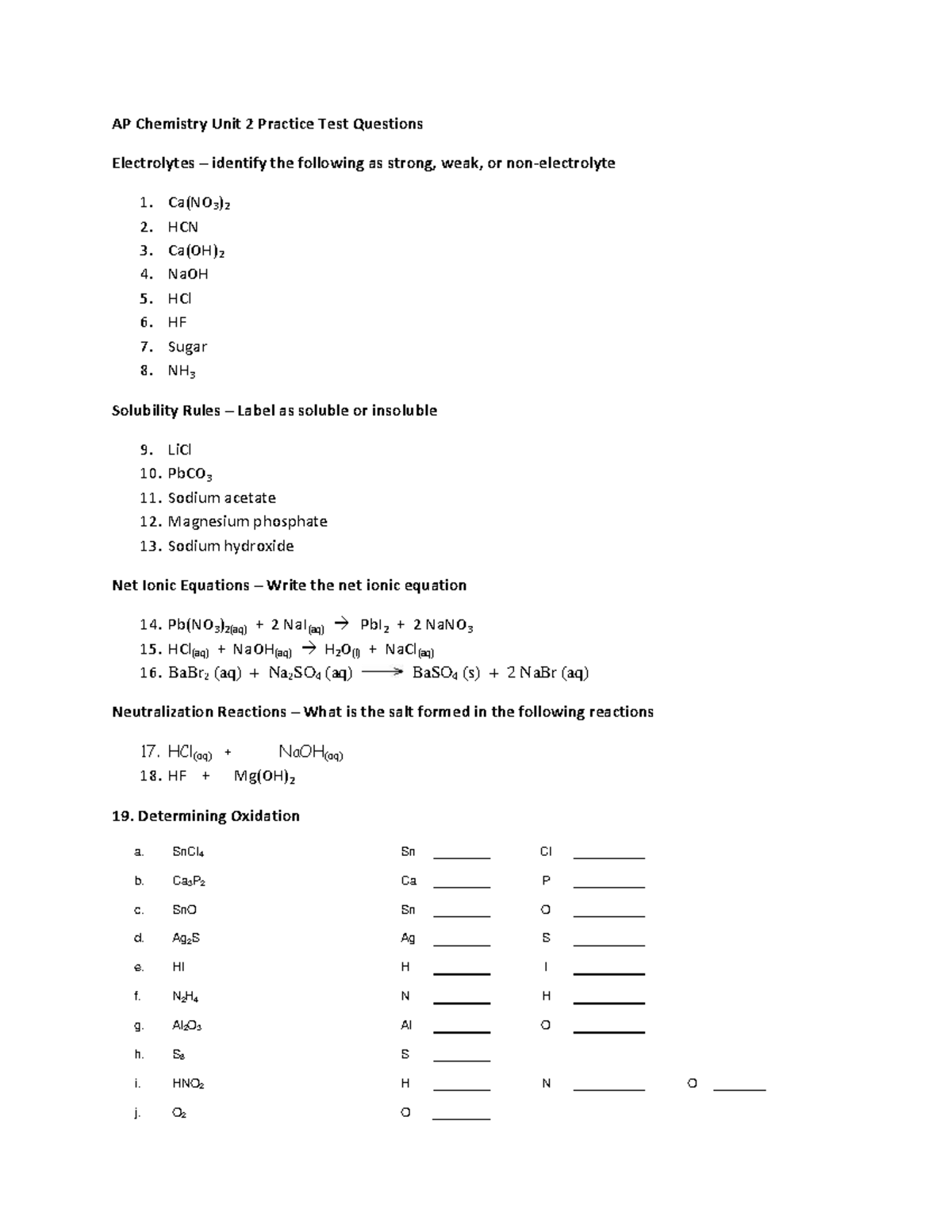 AP Chemistry Unit 2 Practice Test Questions and Problems - Studocu