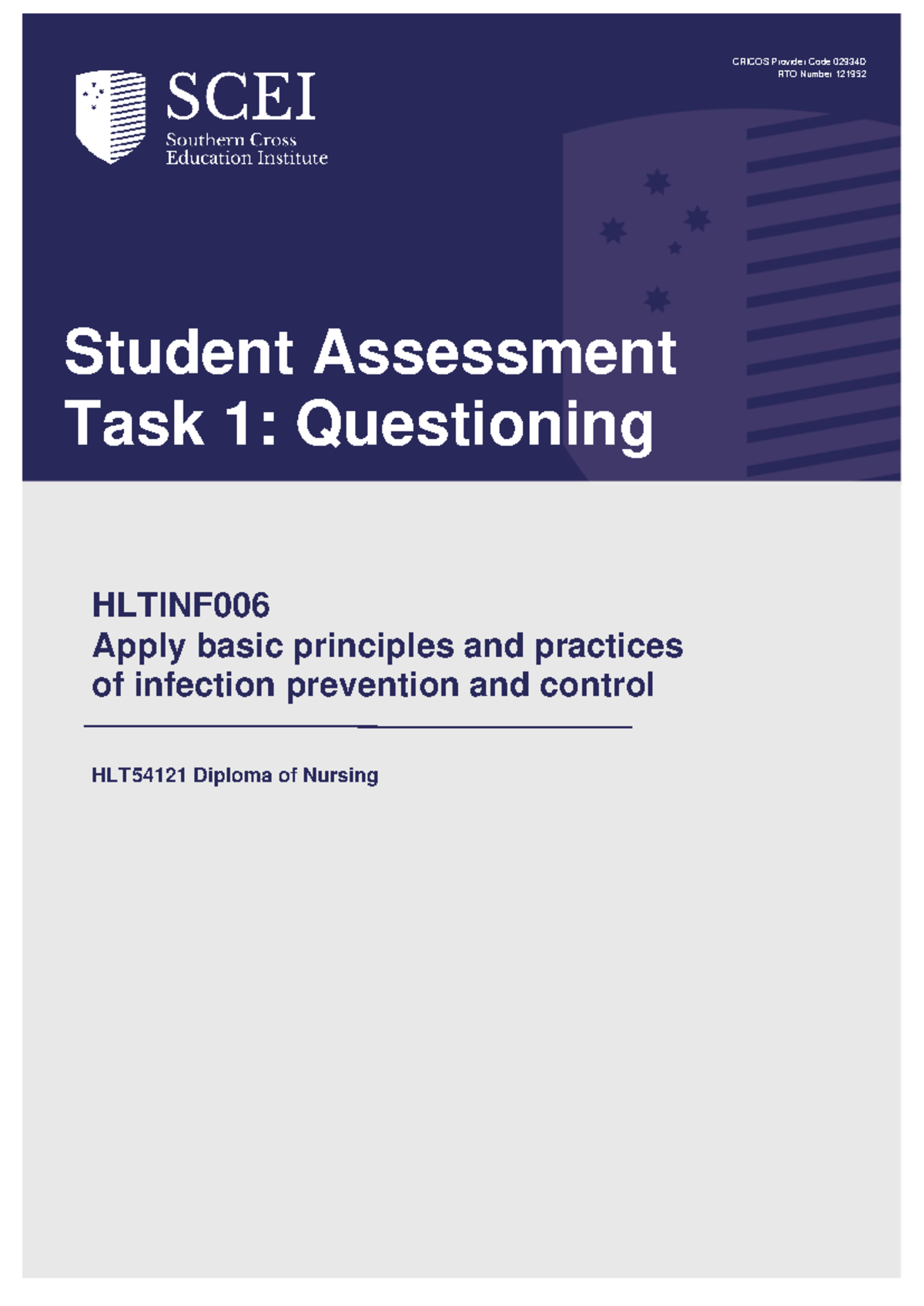 HLTINF006 Student Assessment Task 1: Infection Prevention & Control - Studocu