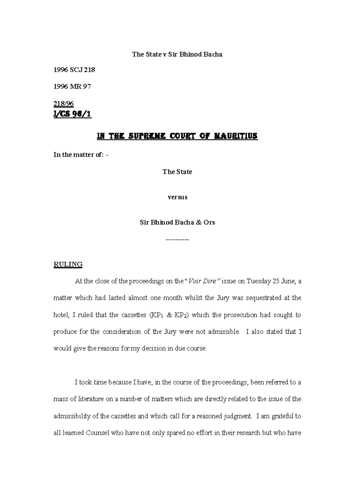 State v Sir Bhinod Bacha & Ors: Ruling on Admissibility of Evidence ...