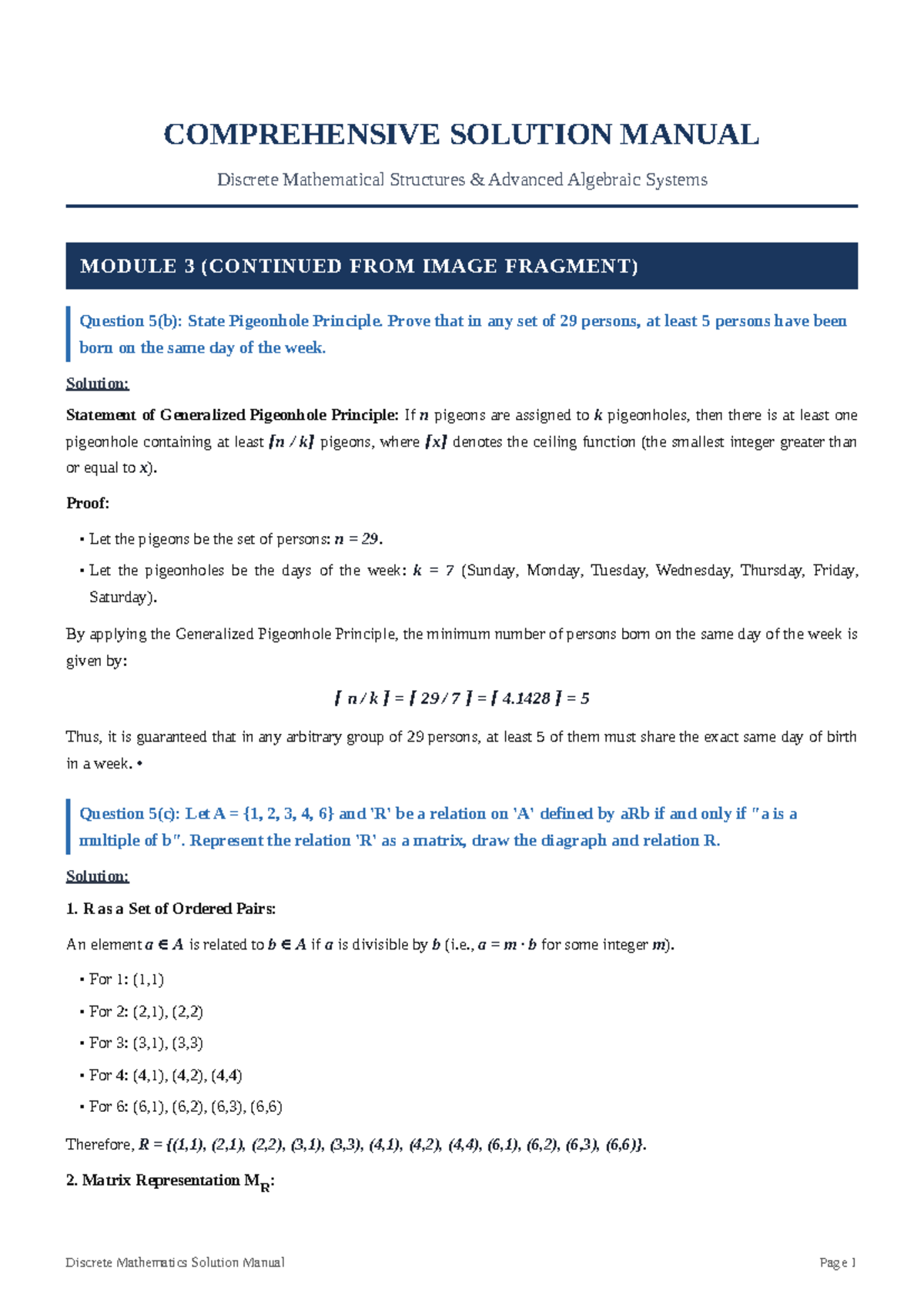 Discrete Math Solutions Manual: Advanced Algebraic Systems (Module 3 ...