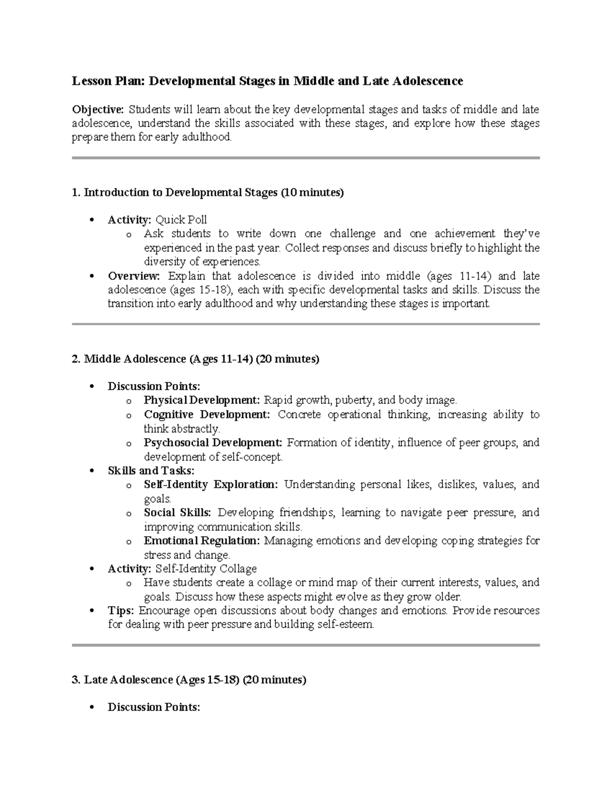 Lesson Plan - Personal Development: Adolescent Stages (Day 3) - Studocu