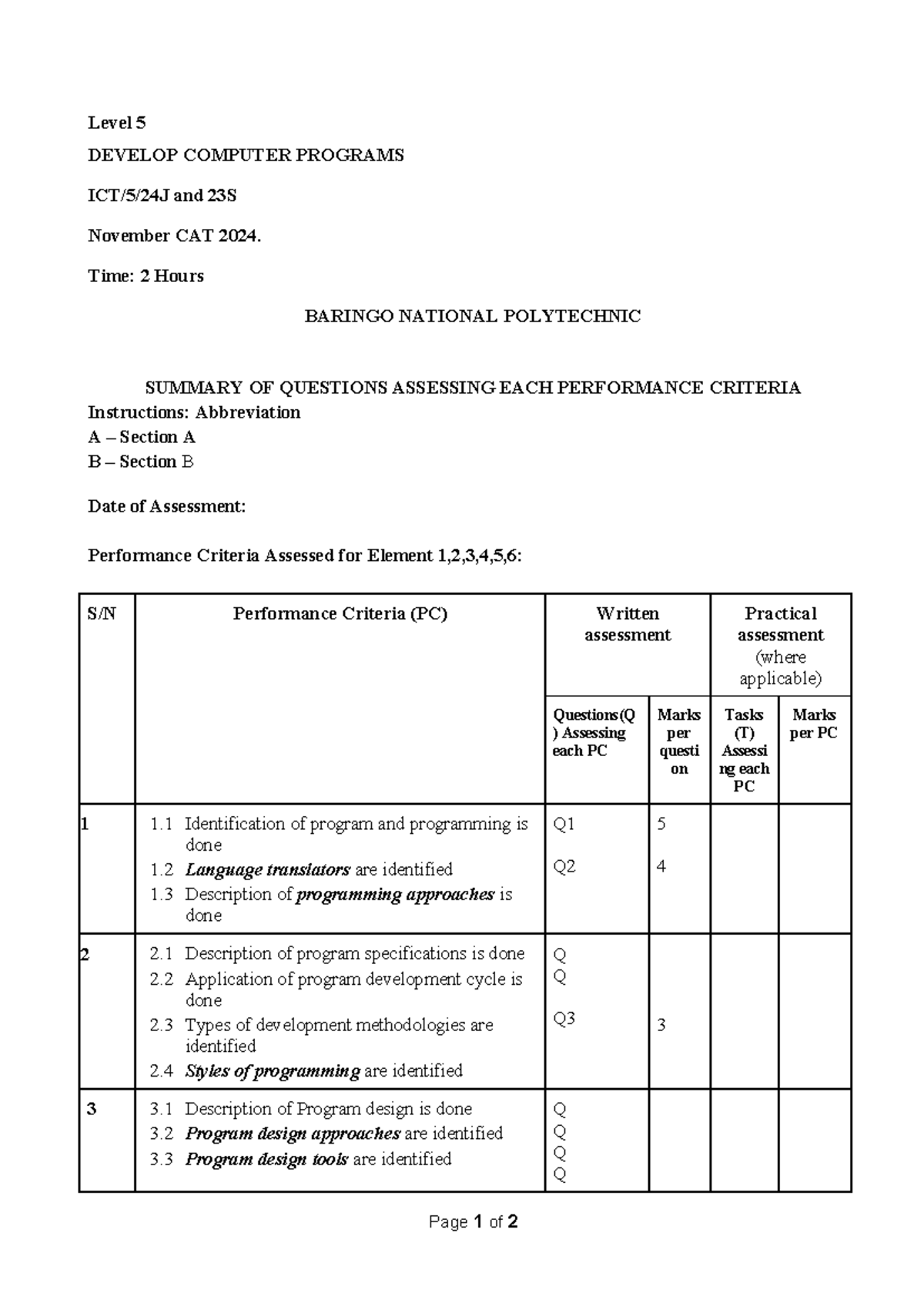 DCP ICT/5/24J & 23S Level 5 Computer Programs Assessment Guide - Studocu