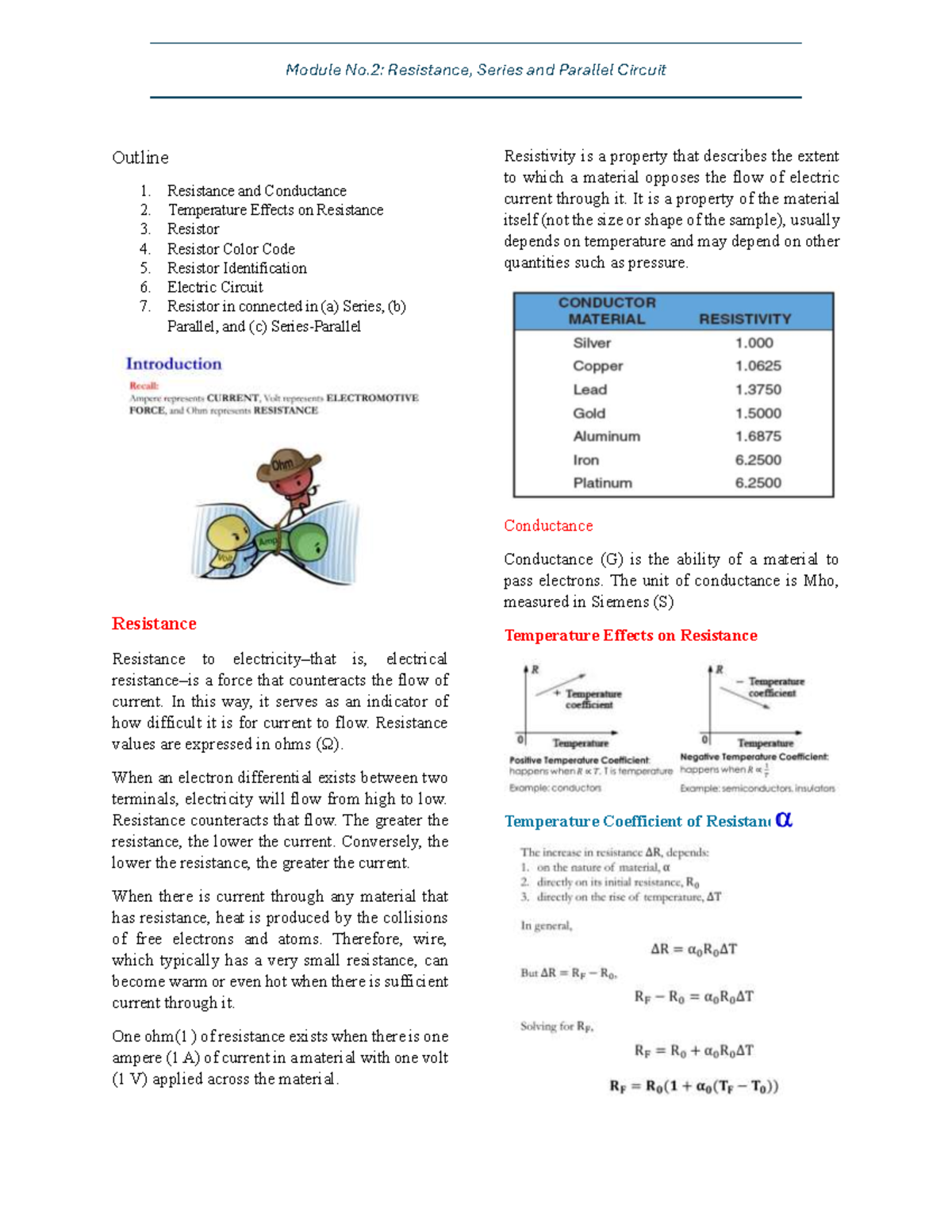 Module No.2: Resistance in series and parallel circuits overview - Studocu
