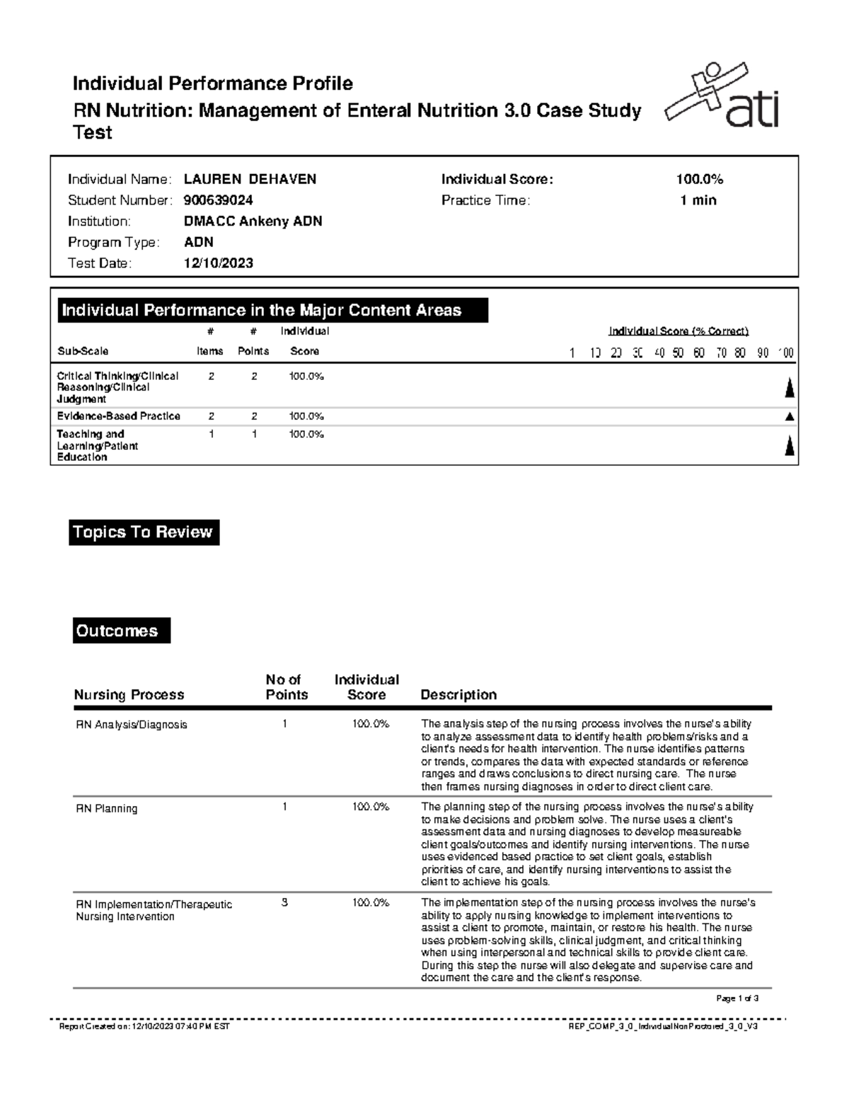 Nutrition Management Case Study for RN 3.0: Individual Performance ...