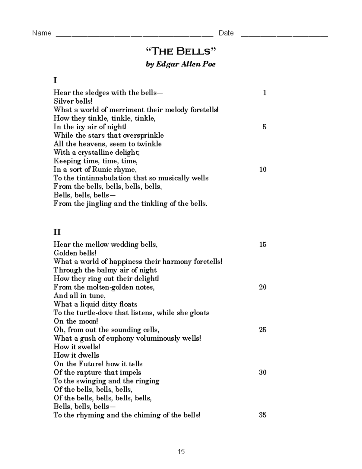 Analysis of "The Bells" by Edgar Allan Poe - Literary Devices and ...