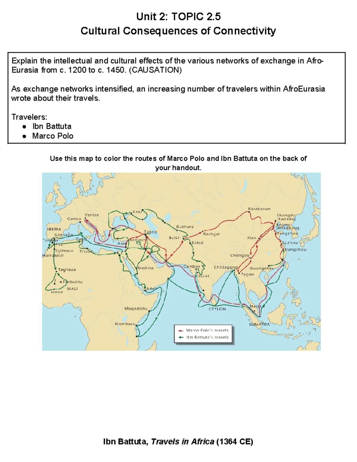 Unit 2: Marco Polo & Ibn Battuta's Impact on Connectivity (c. 1200-1450 ...