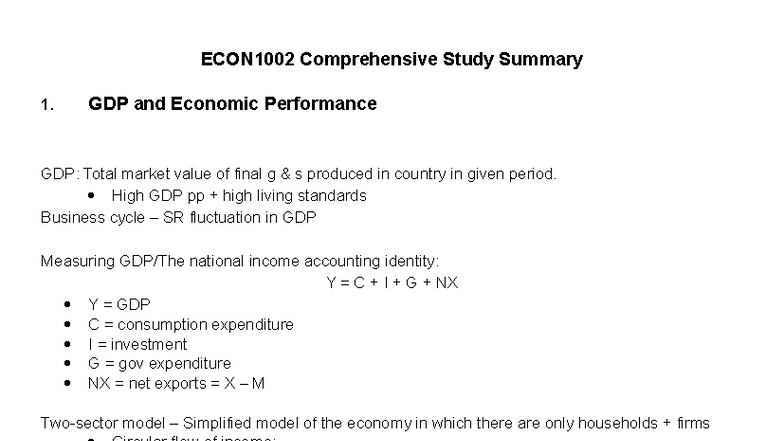 ECON1002 Comprehensive Final Study Notes on GDP, Inflation, and ...